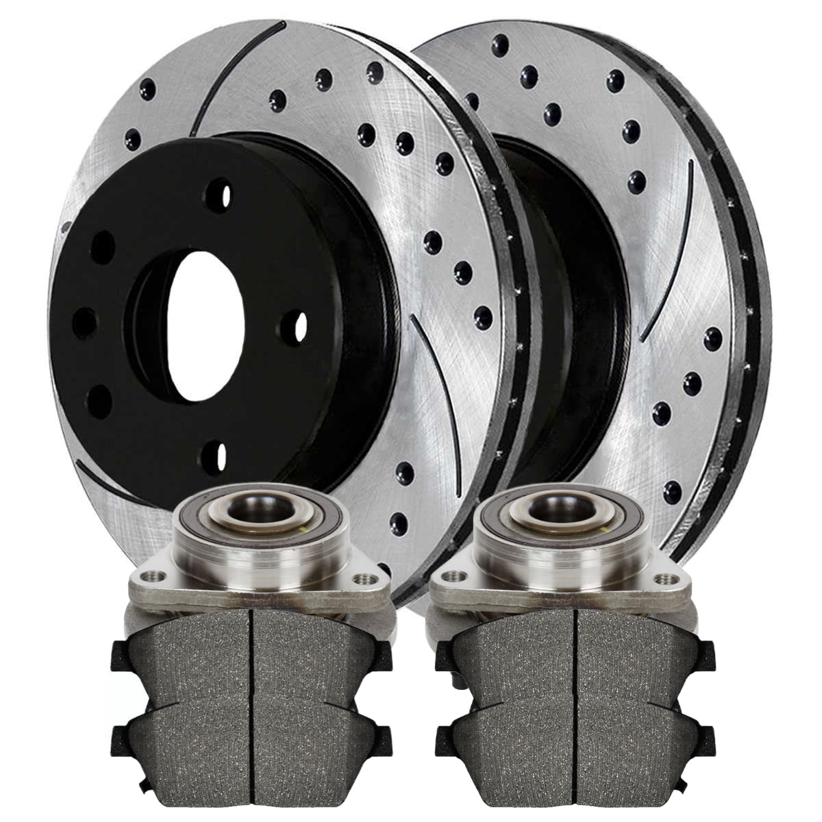 AutoShack Front Drilled & Slotted Brake Rotors Ceramic Brake Pads Wheel ...