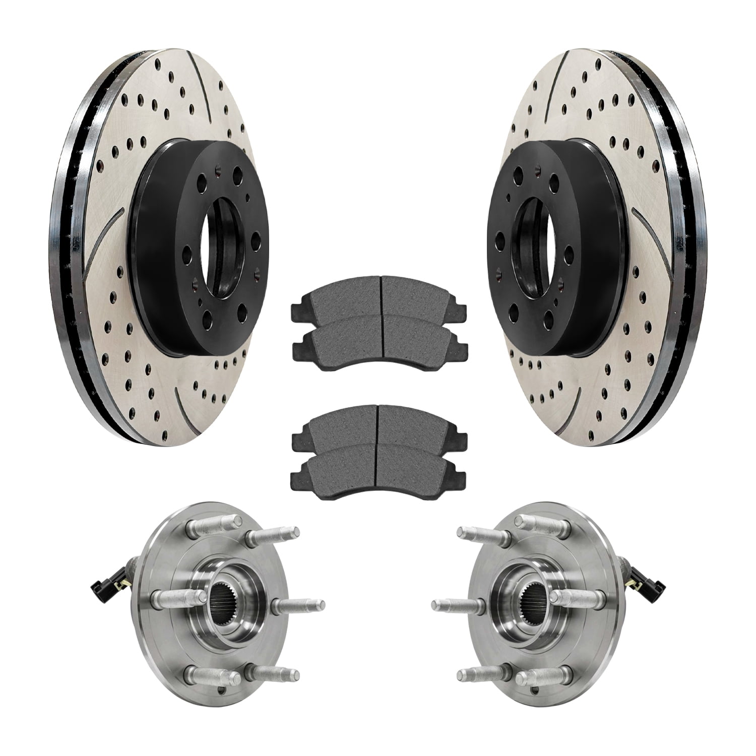 AutoShack Front Drilled and Slotted Brake Rotors Ceramic Pads and Wheel ...