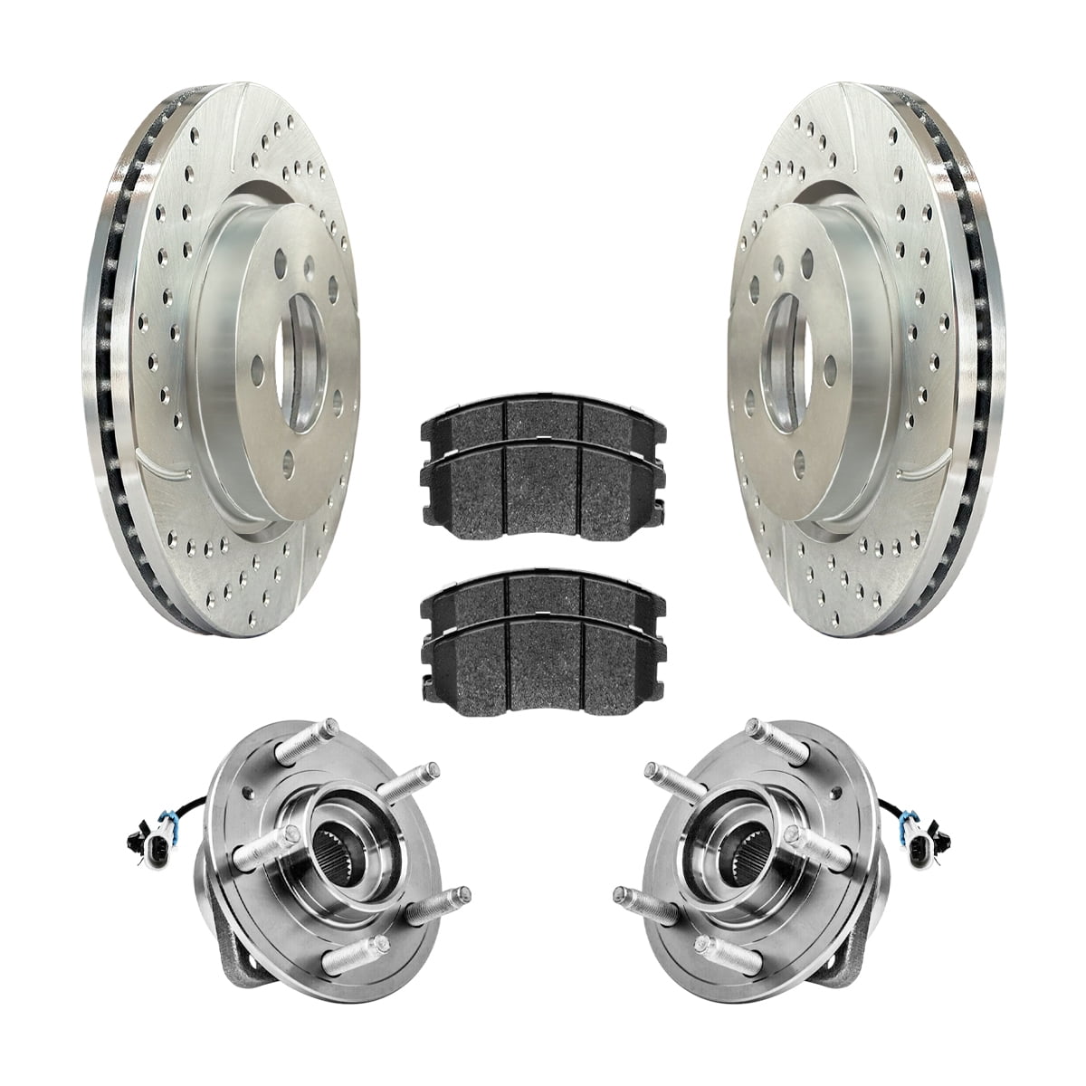 AutoShack Front Wheel Bearing Hubs Drilled Slotted Rotors Silver ...