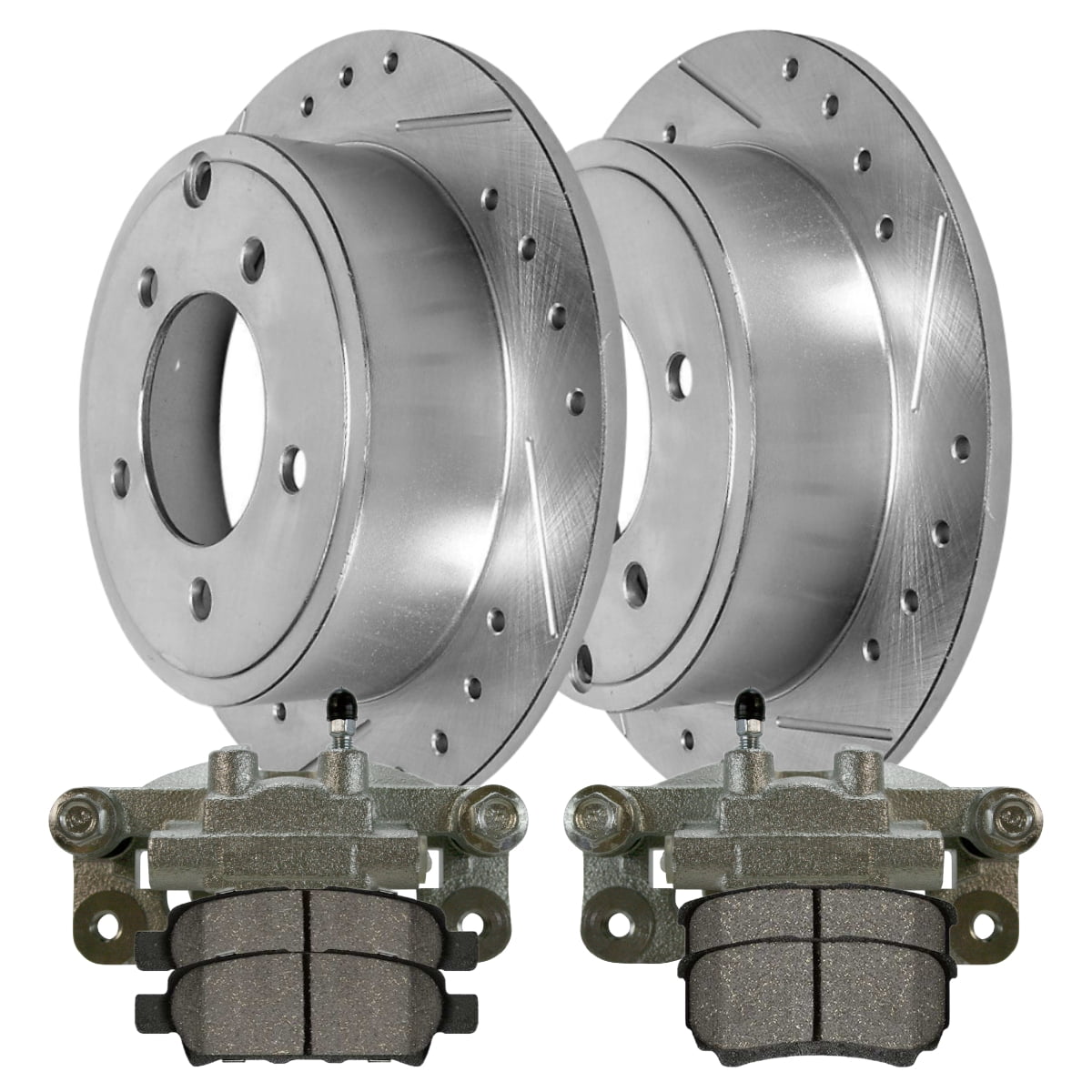 AutoShack Rear Drilled and Slotted Brake Rotors Silver Caliper and ...