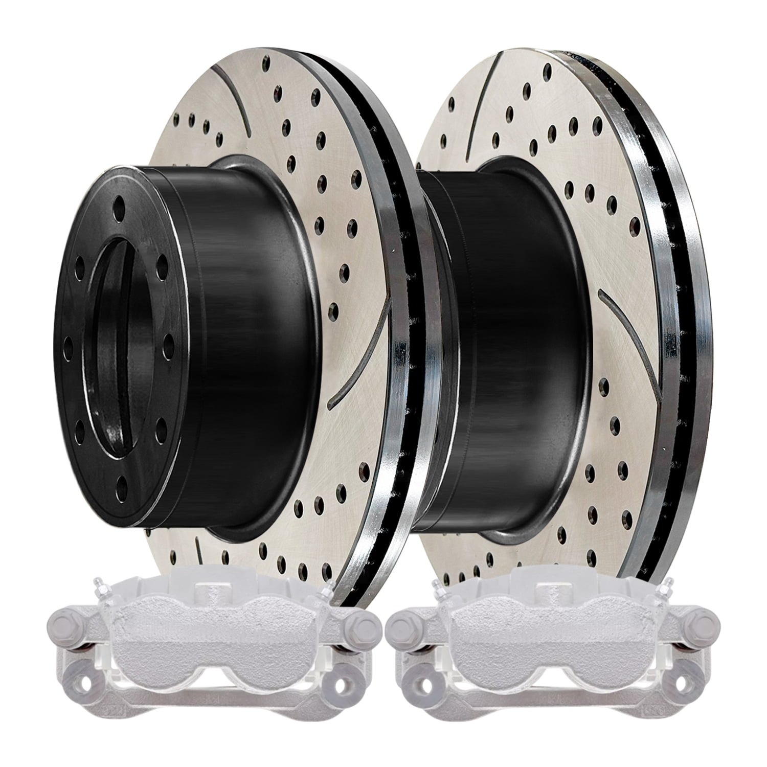 AutoShack Set of 4 Rear Brake Calipers and Drilled and Slotted Brake ...