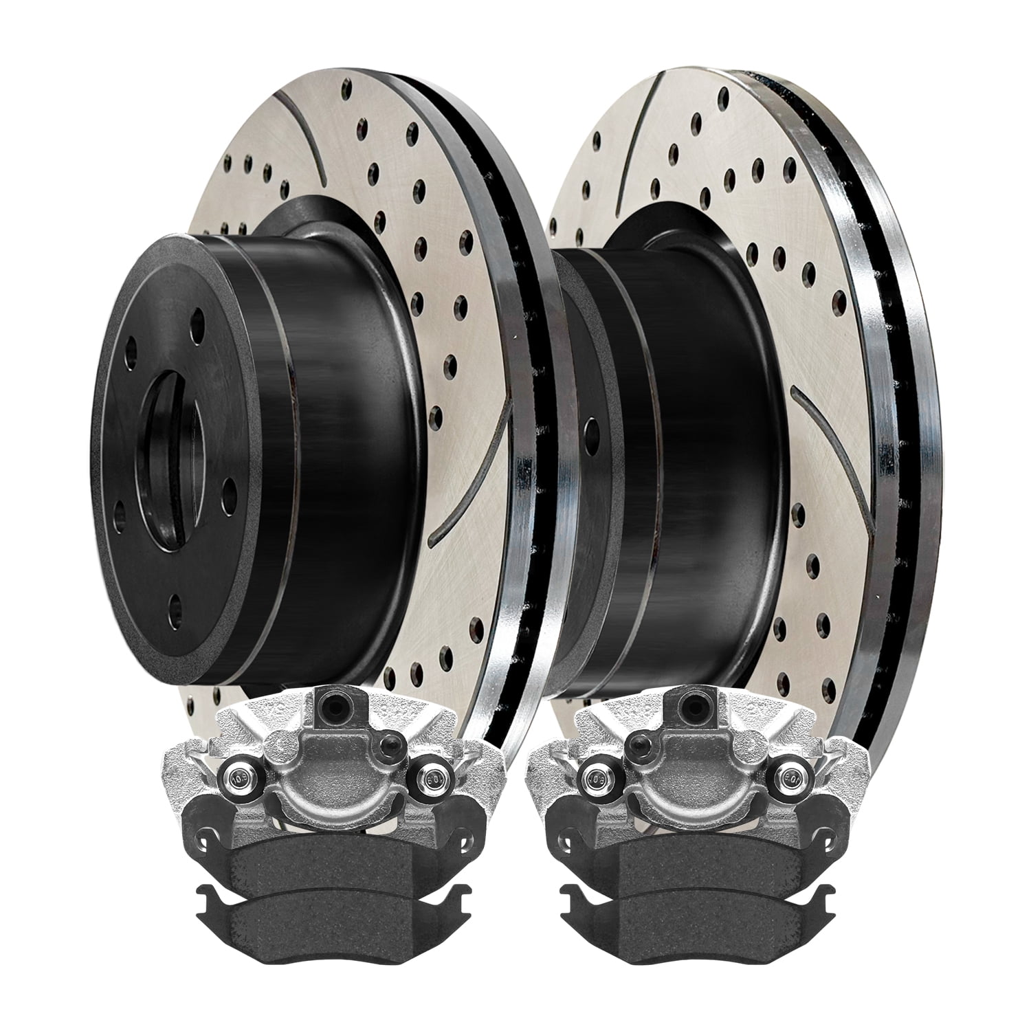 AutoShack Rear Brake Calipers Performance Ceramic Pads Drilled Slotted Rotors Black Kit Driver ...