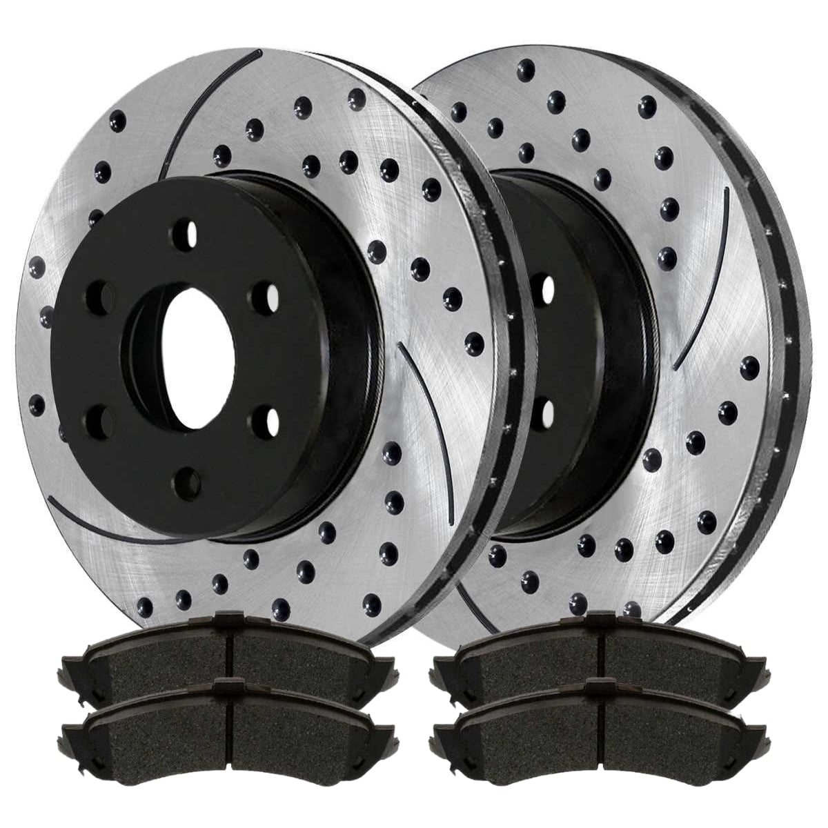 AutoShack Rear Drilled and Slotted Brake Rotors Black and Ceramic Pads ...