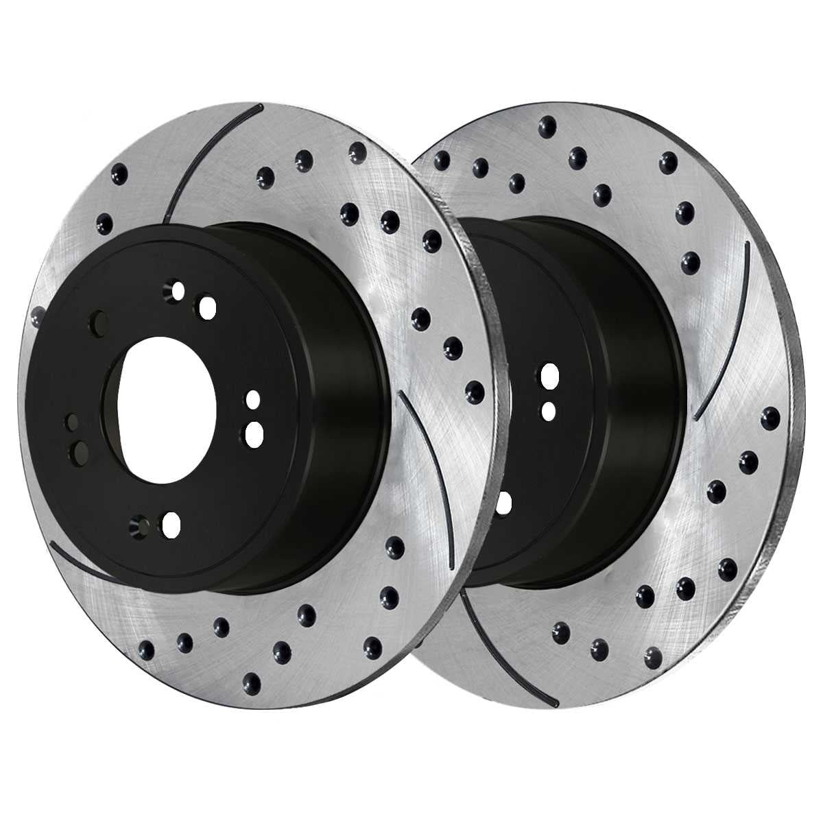 AutoShack Black Hat Drilled and Slotted Brake Rotors Rear Brake Rotor ...
