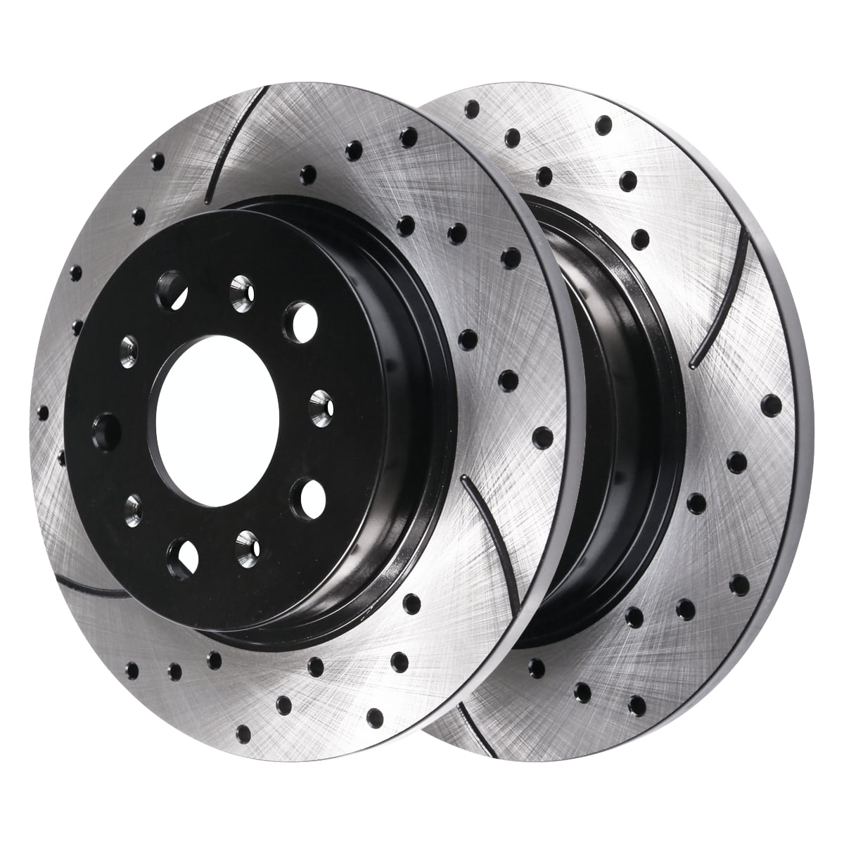 AutoShack Rear Drilled Slotted Brake Rotors Black Pair of 2 Driver and ...