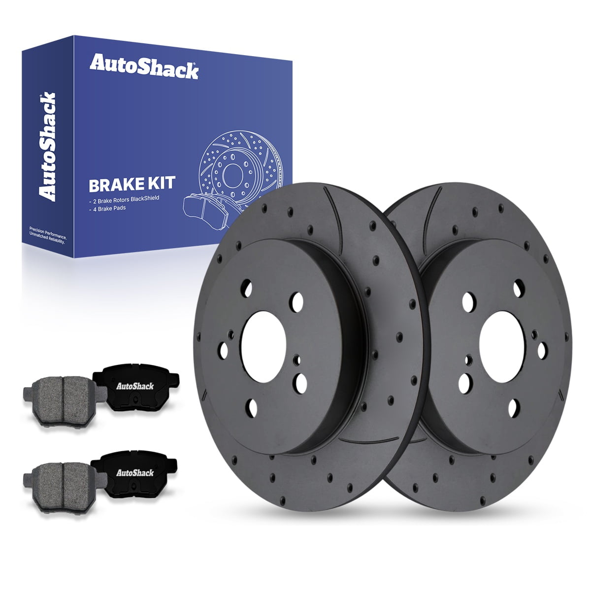 AutoShack Rear Drilled & Slotted Brake Rotors Premium Ceramic Brake ...
