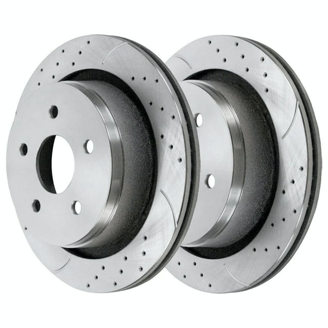 AutoShack Rear Drilled Slotted Brake Rotors Silver Set of 2 Driver and ...