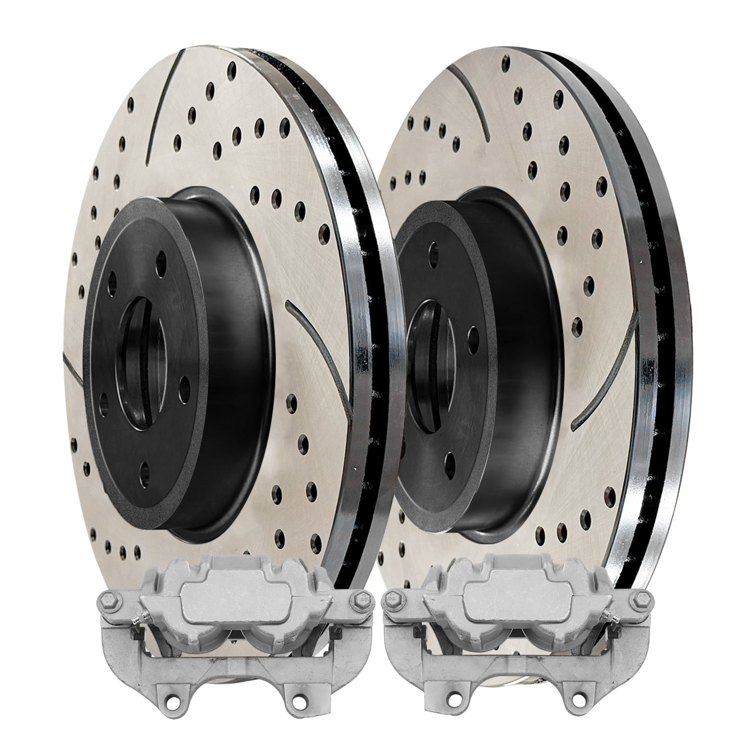 AutoShack Set of 4 Front Brake Calipers and Drilled and Slotted Brake ...