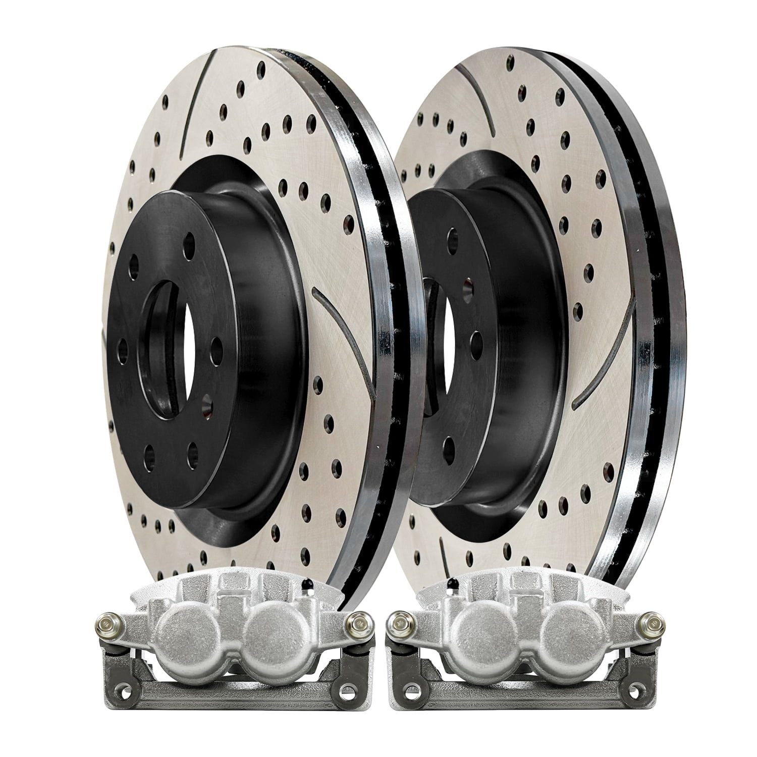 AutoShack Set of 4 Front Brake Calipers and Drilled and Slotted Brake ...