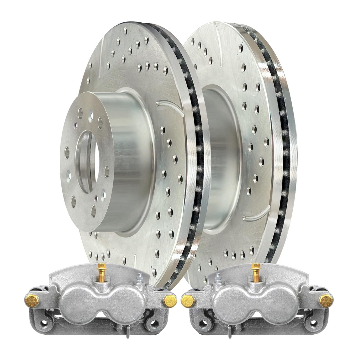 AutoShack Silver Coated Performance Brake Rotors & Calipers Front ...