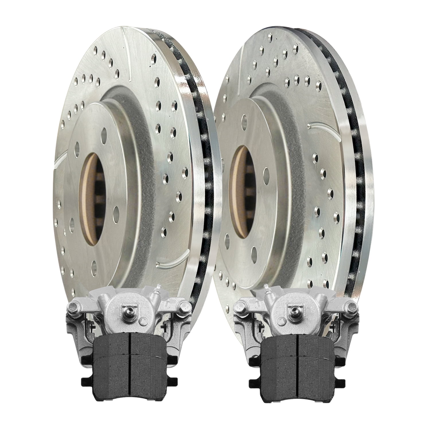 AutoShack Front Drilled & Slotted Brake Rotors Ceramic Brake Pads Calipers | Replacement for ...