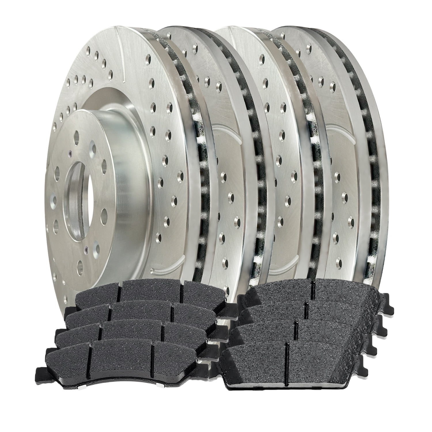 AutoShack Silver Coated Performance Brake Rotors & Pads Front & Rear ...