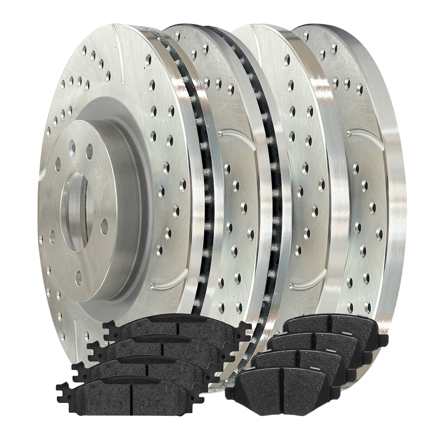 AutoShack Silver Coated Performance Brake Rotors & Pads Front & Rear ...