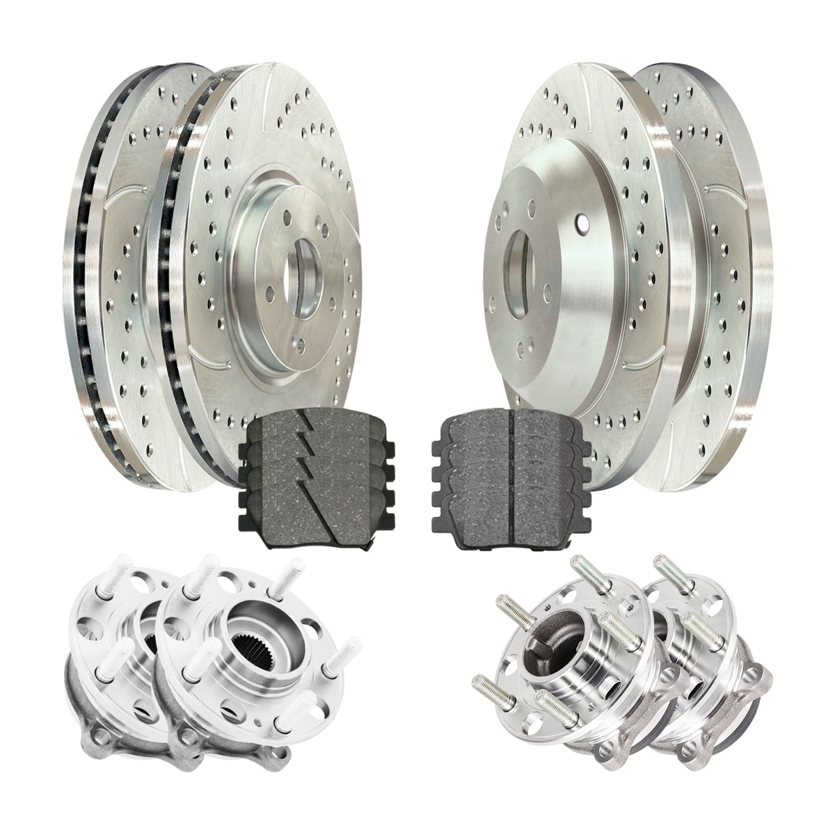 AutoShack Silver Coated Performance Brake Rotors, Pads & Hub Assembly ...