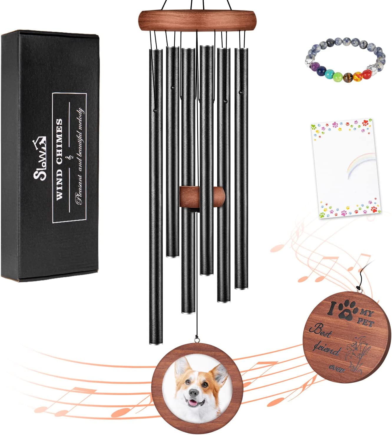 AutoWT Pet Memorial Wind Chimes, 30in Personalized Dog Cat Photo Gifts ...