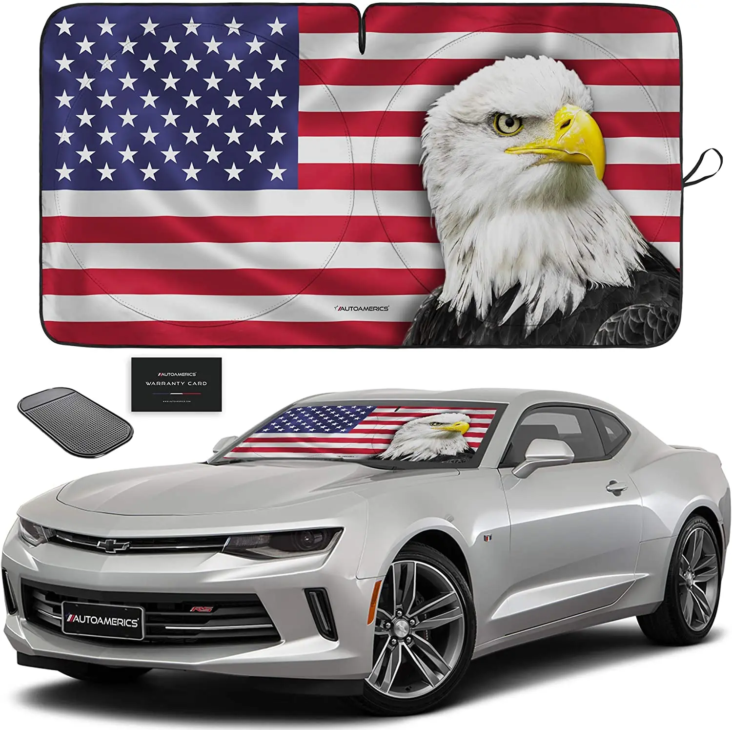 Autoamerics 1-Piece Windshield Sun Shade B&W American Flag USA ...
