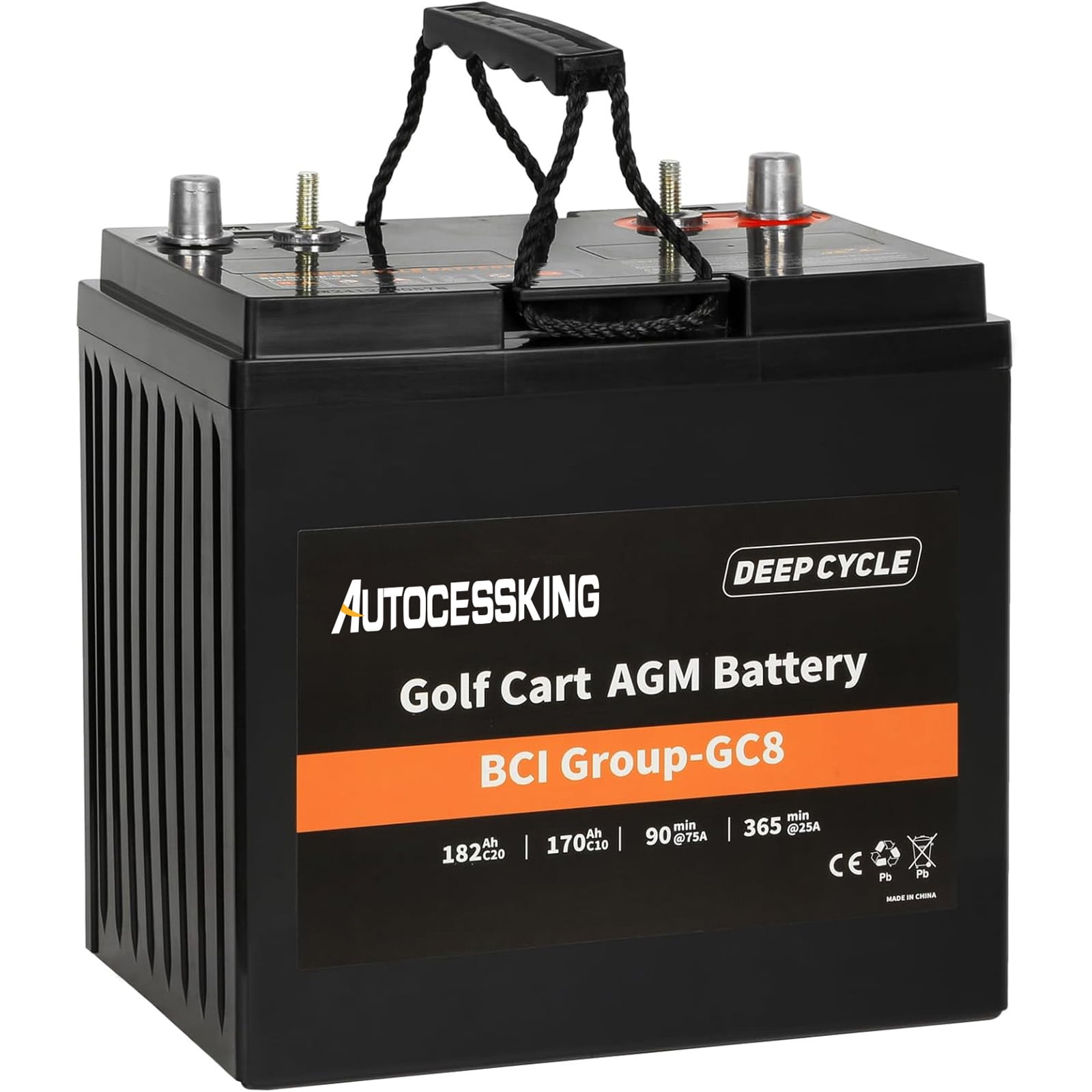 Autocessking 8V Golf Cart Battery, 182AH BCI Group GC8 High Capacity & Maintenance Free Deep ...