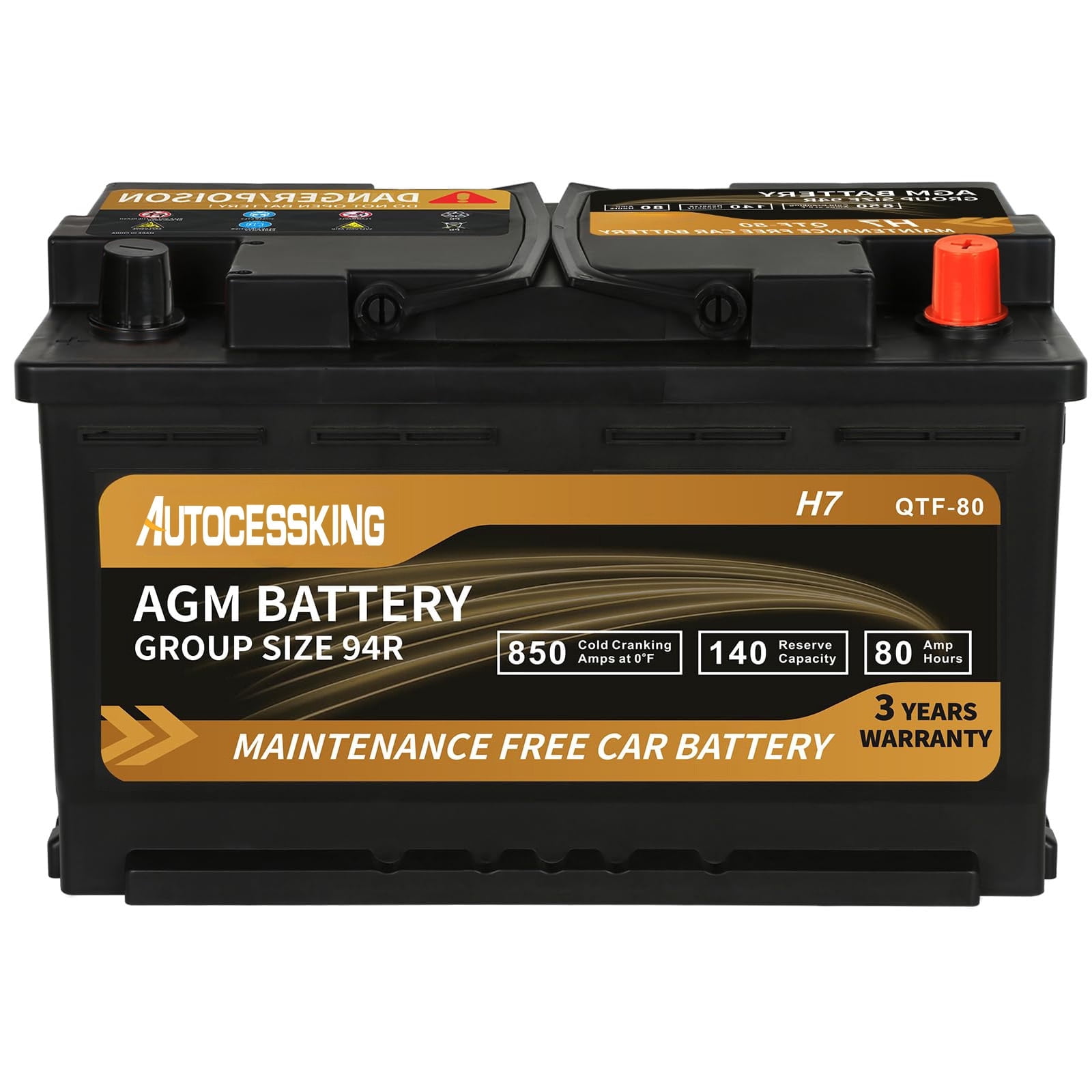 Autocessking AGM Battery Group Size 94R H7 LN4 850CCA 12V 80Ah 140RC ...