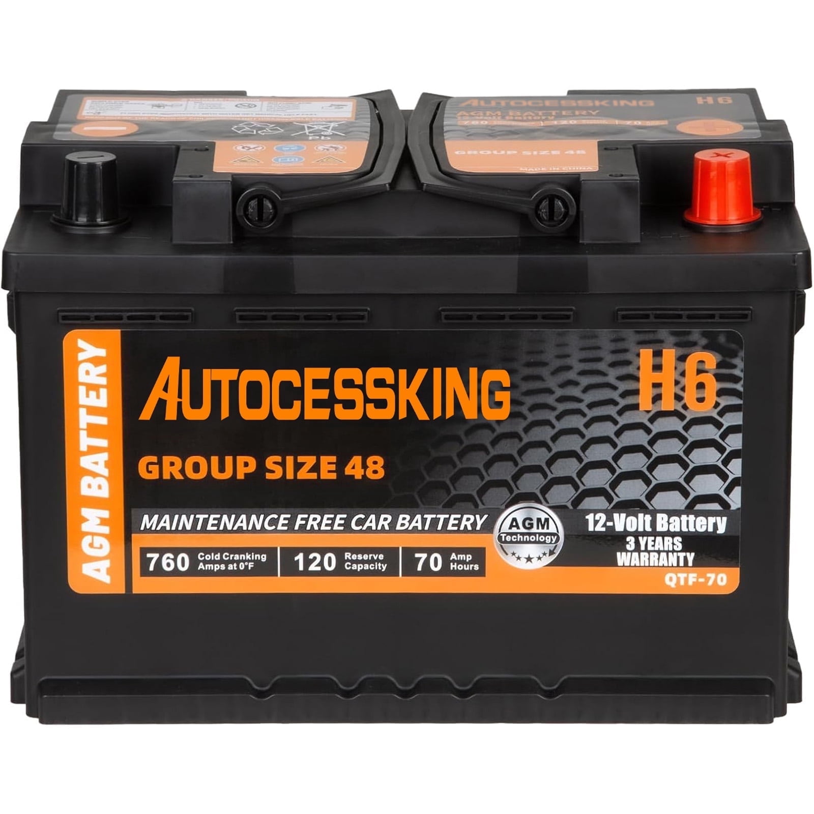 Autocessking Platinum AGM Automotive Battery, 12V, 70AH, 760 CCA, BCI ...