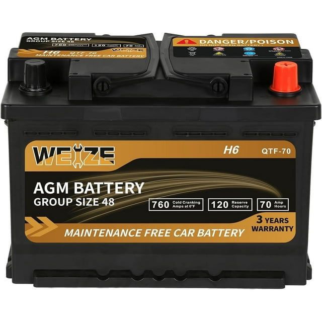 Weize Platinum AGM Battery, BCI Group 48 H6 Automotive Battery, 12 ...