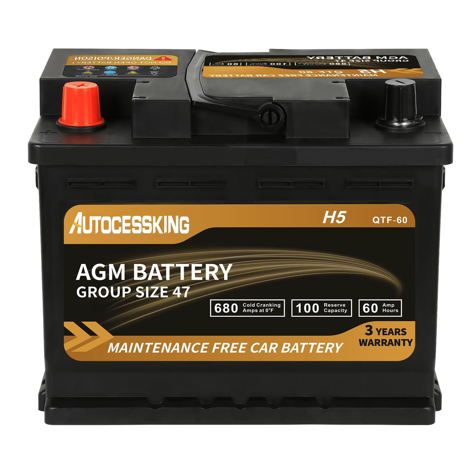 Autocessking Platinum AGM Battery, Group 47 Rechargeable Automotive ...