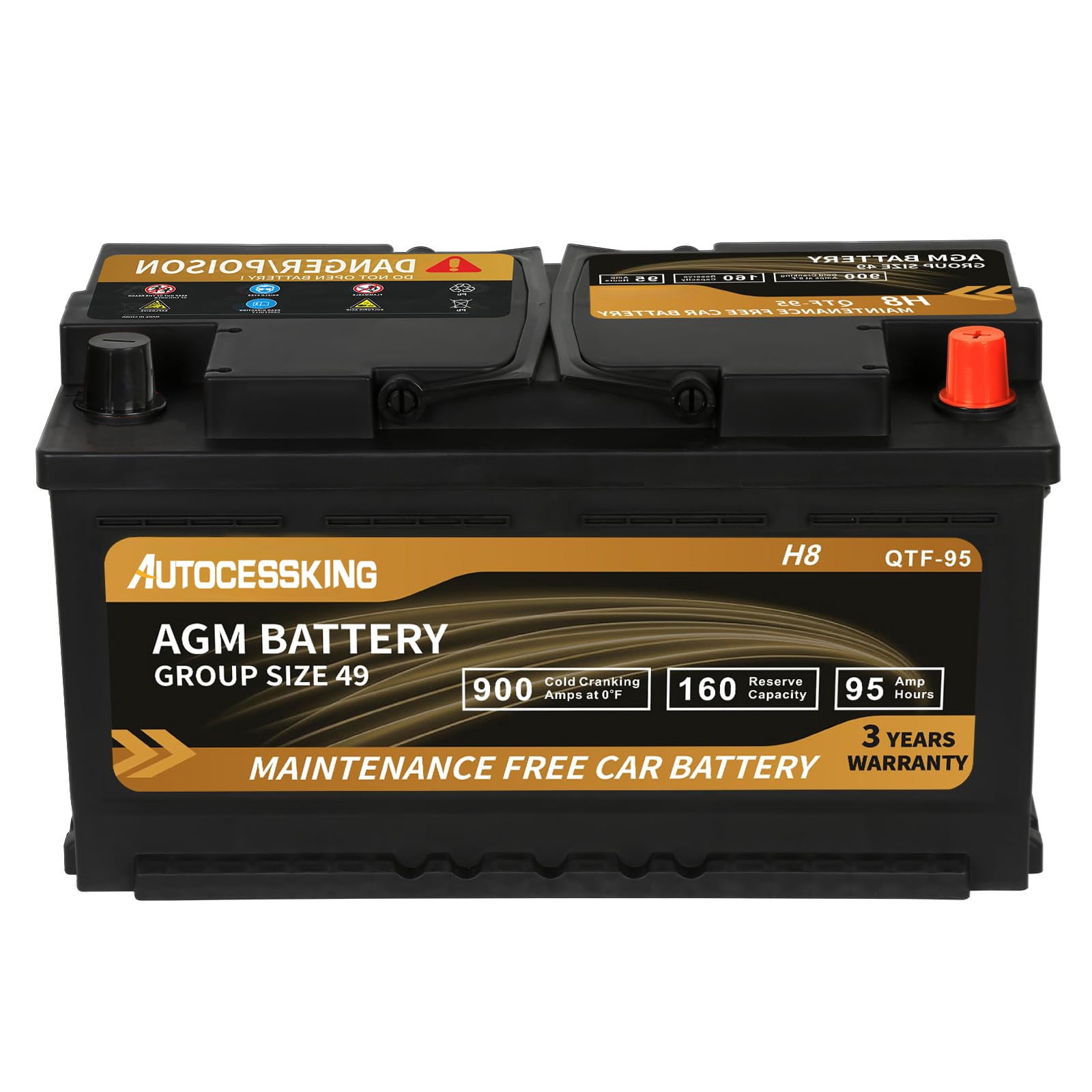 Autocessking, AGM Battery, Group 49, 12 Volt 900CCA 95Ah 160RC ...