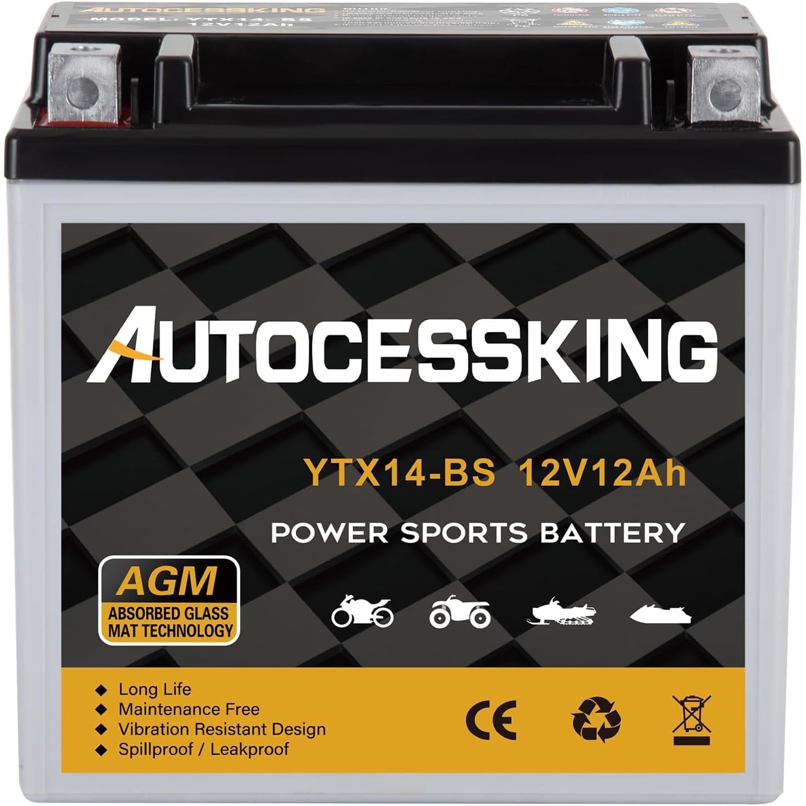 Autocessking YTX14-BS Sealed AGM 12V 14AH YTX14-BS Motorcycle Battery ...