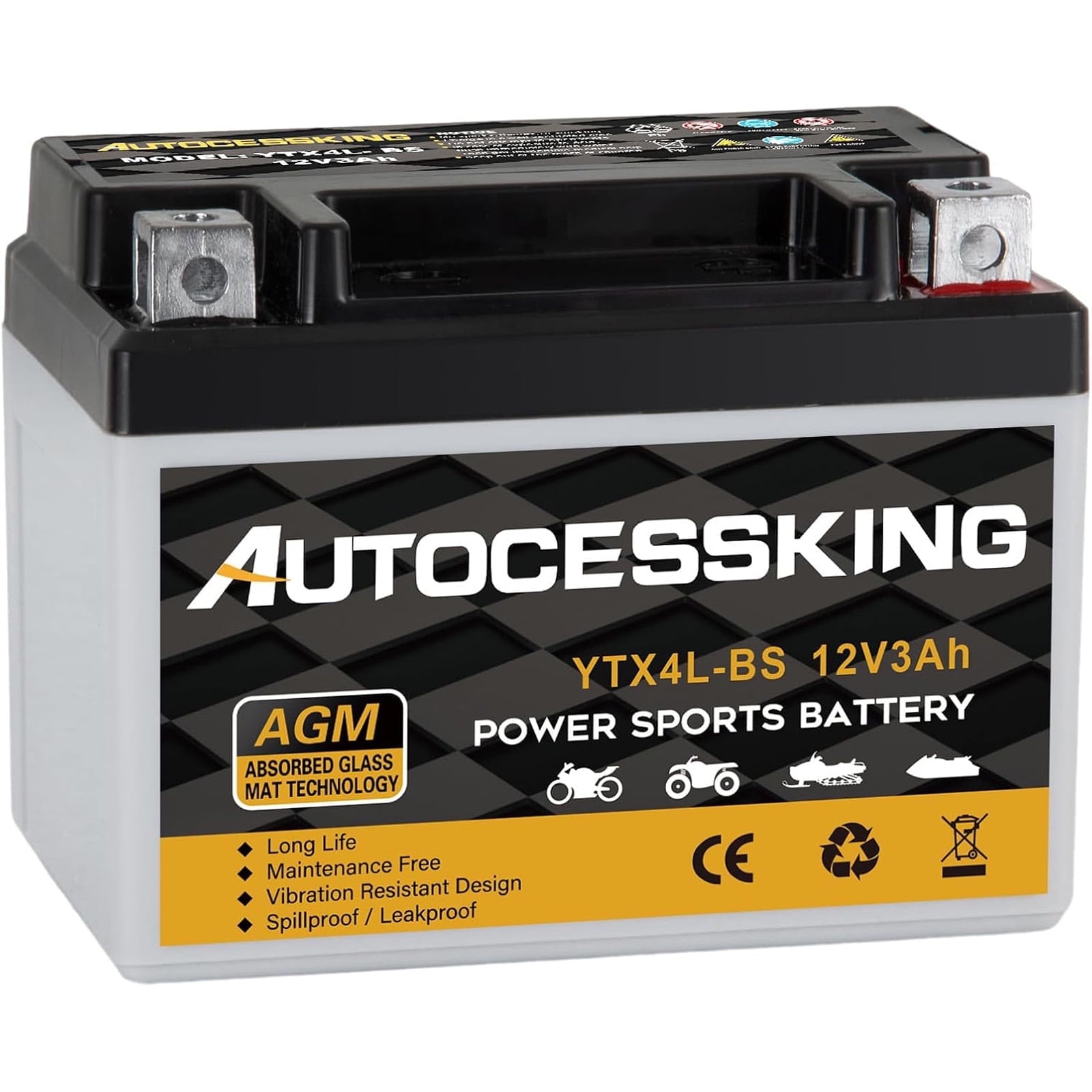 Autocessking YTX4L-BS Sealed AGM 12V 3AH YTX4L-BS Motorcycle Battery 80 ...