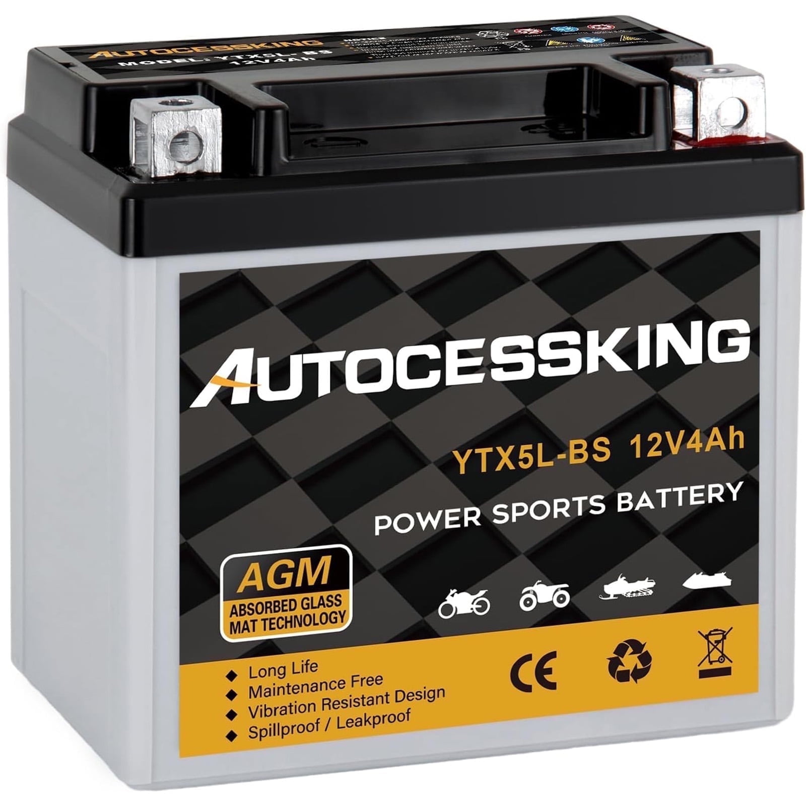Autocessking YTX5L-BS Sealed AGM 12V 4AH YTX5L-BS Motorcycle Battery ...