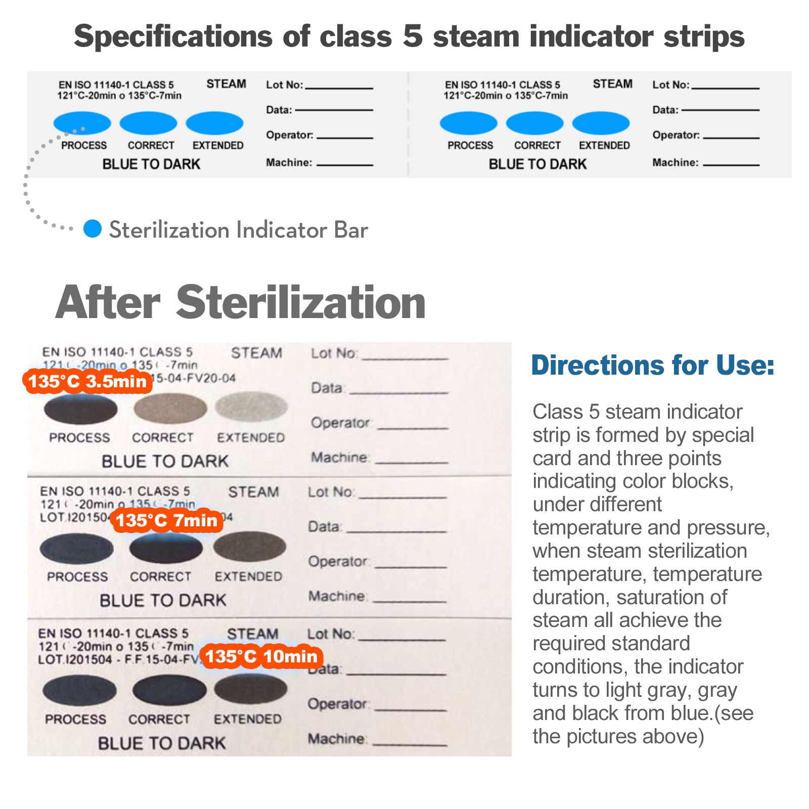 Sterilization Indicator Strips,Class-5 Autoclave Indicator Card for ...