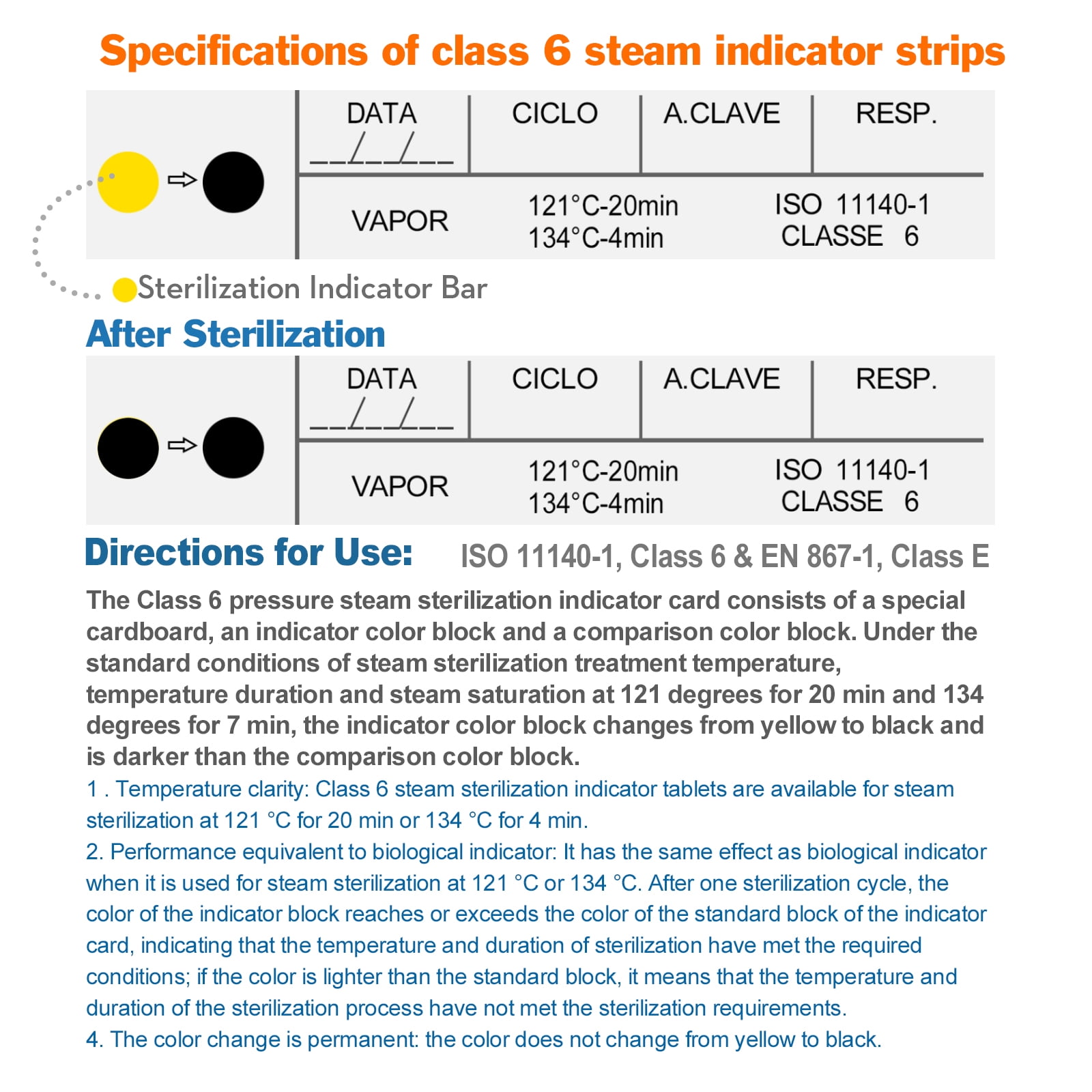 Sterilization Indicator Strips,Class-6 Autoclave Indicator Card for ...