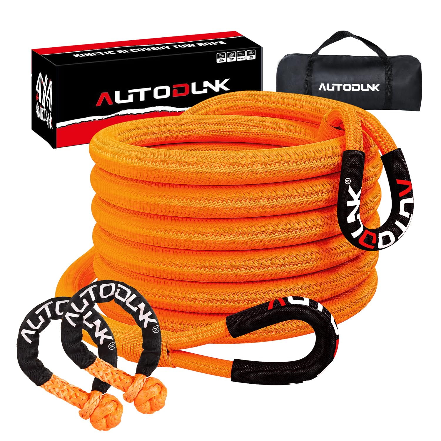 Autodunk 1-1/8" x 30' Kinetic Recovery Tow Rope (48,600lbs), with 2 ...