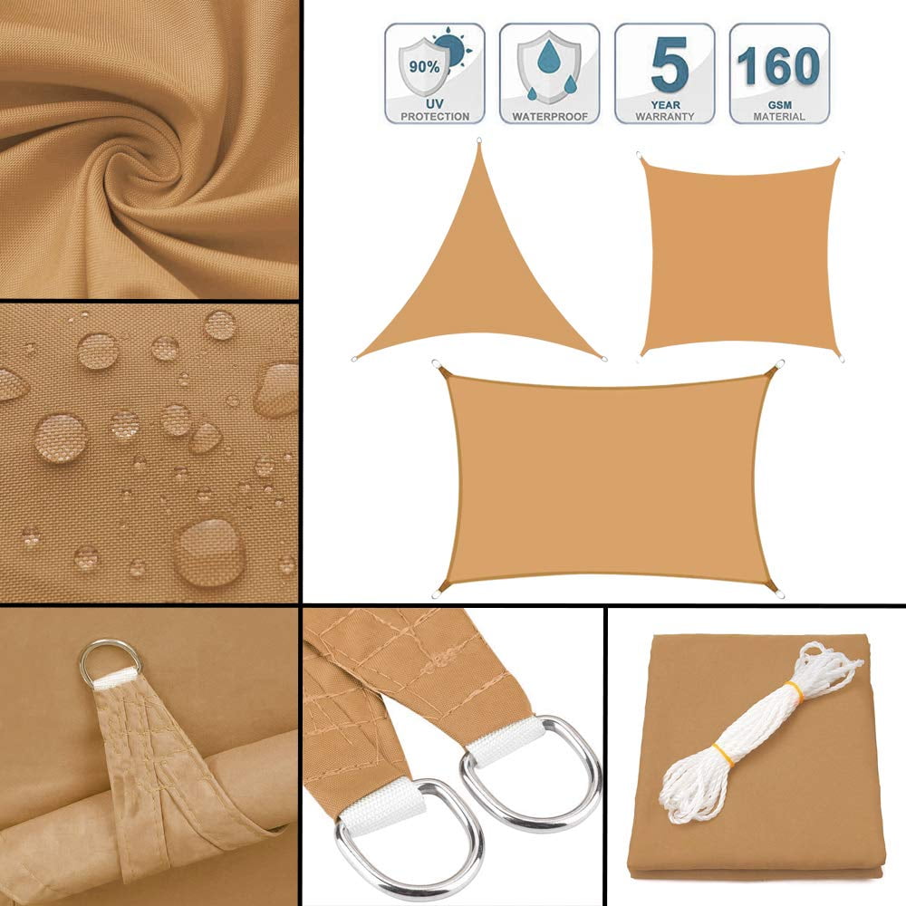 Autoez 16.5' x 16.5' Square Sun Shade Sail with 4 straps UV Block Heavy ...