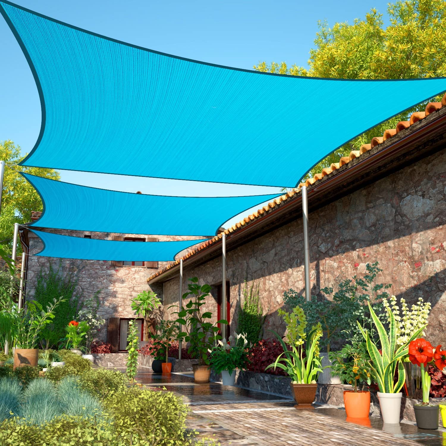 Autoez 16.5' x 16.5' Square Sun Shade Sail with 4 straps UV Block Heavy ...