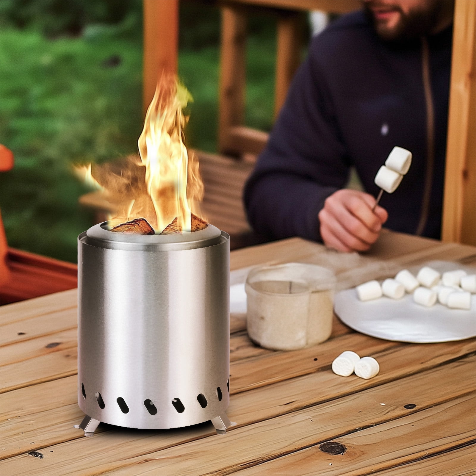 Autoez 8-Inch Smokeless Tabletop Fire Pit with Stand & Removable ...