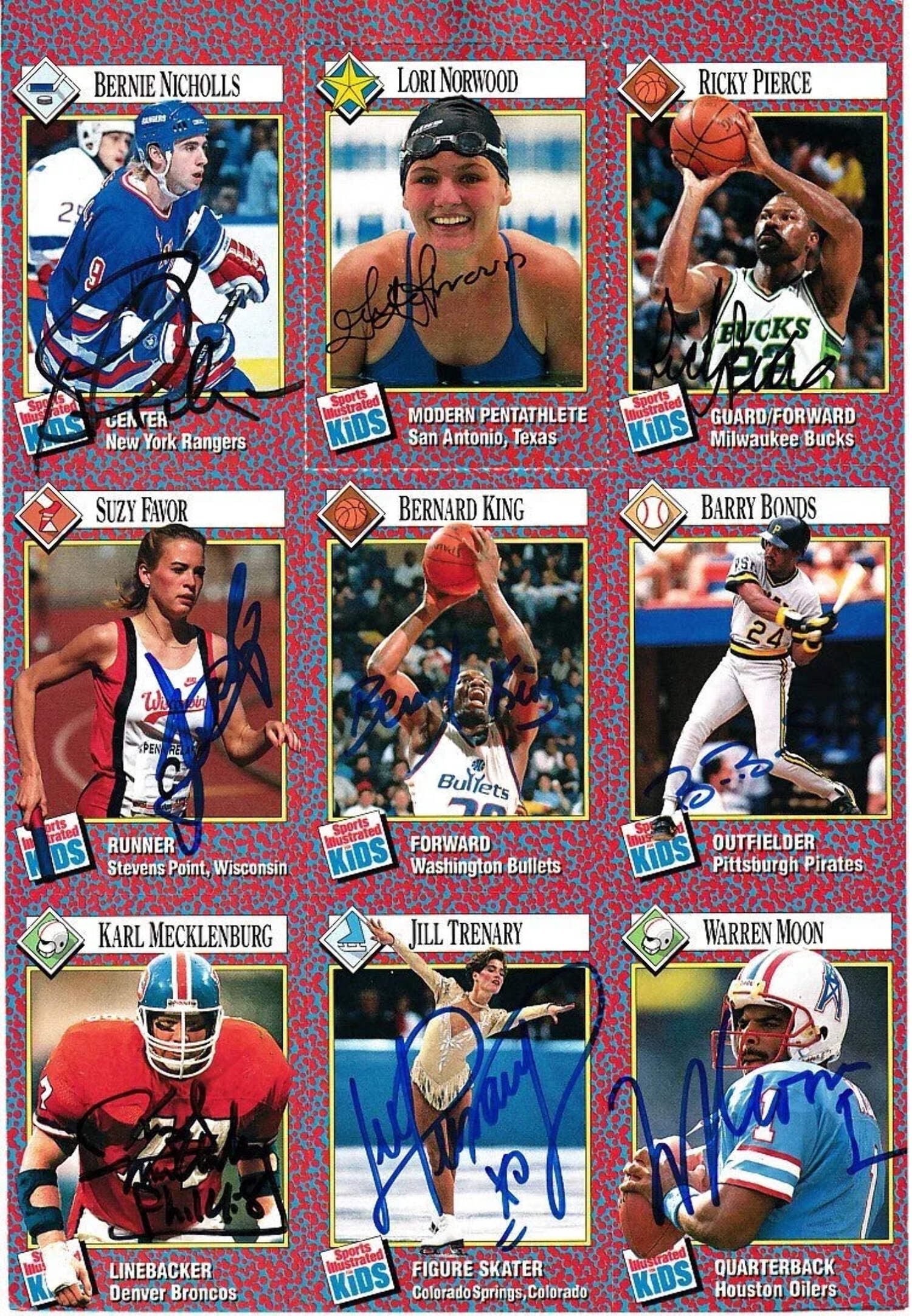 Autographed 1991 Sports Illustrated for Kids card sheet Barry Bonds ...