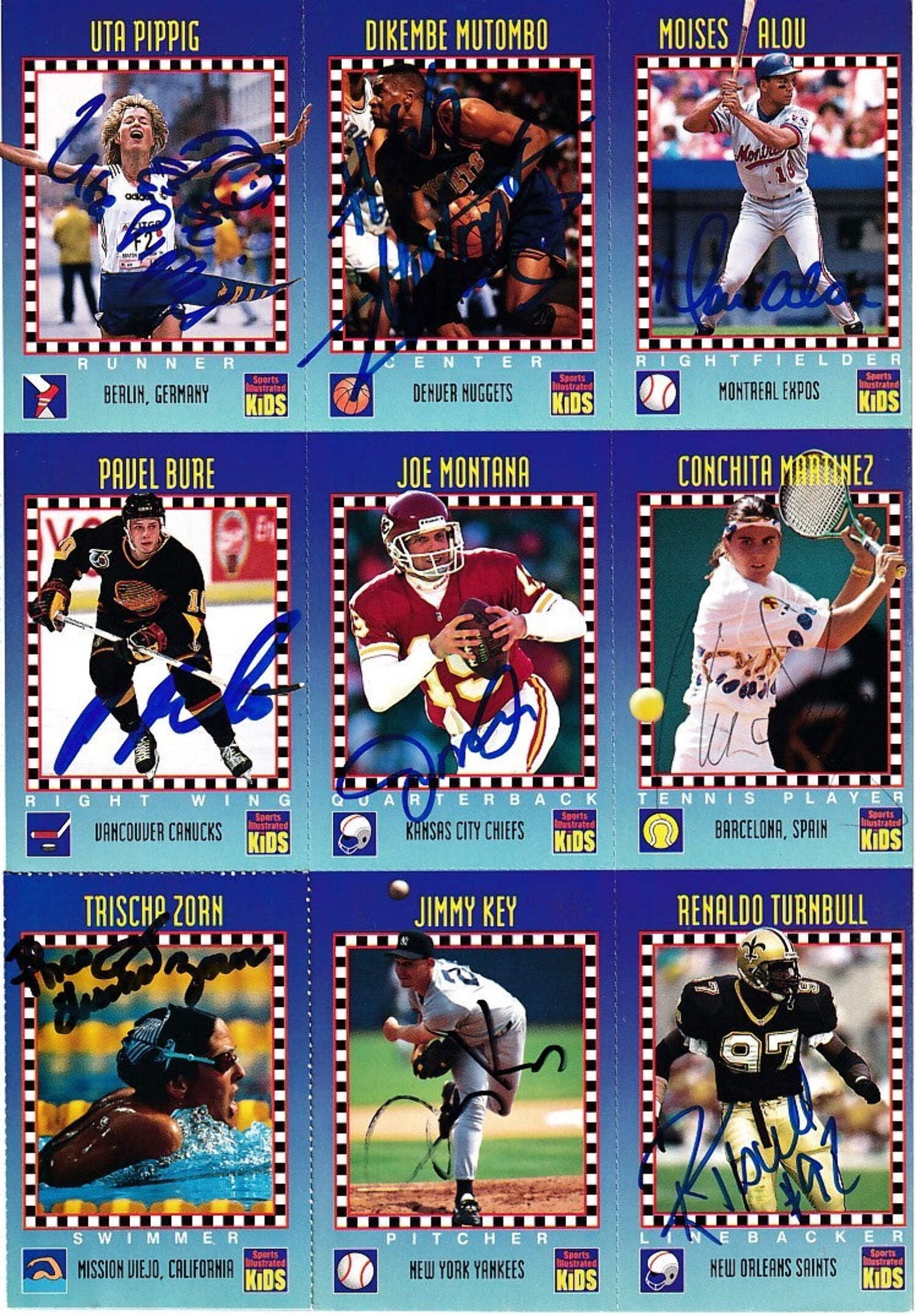 Autographed 1994 Sports Illustrated for Kids card sheet Joe Montana ...