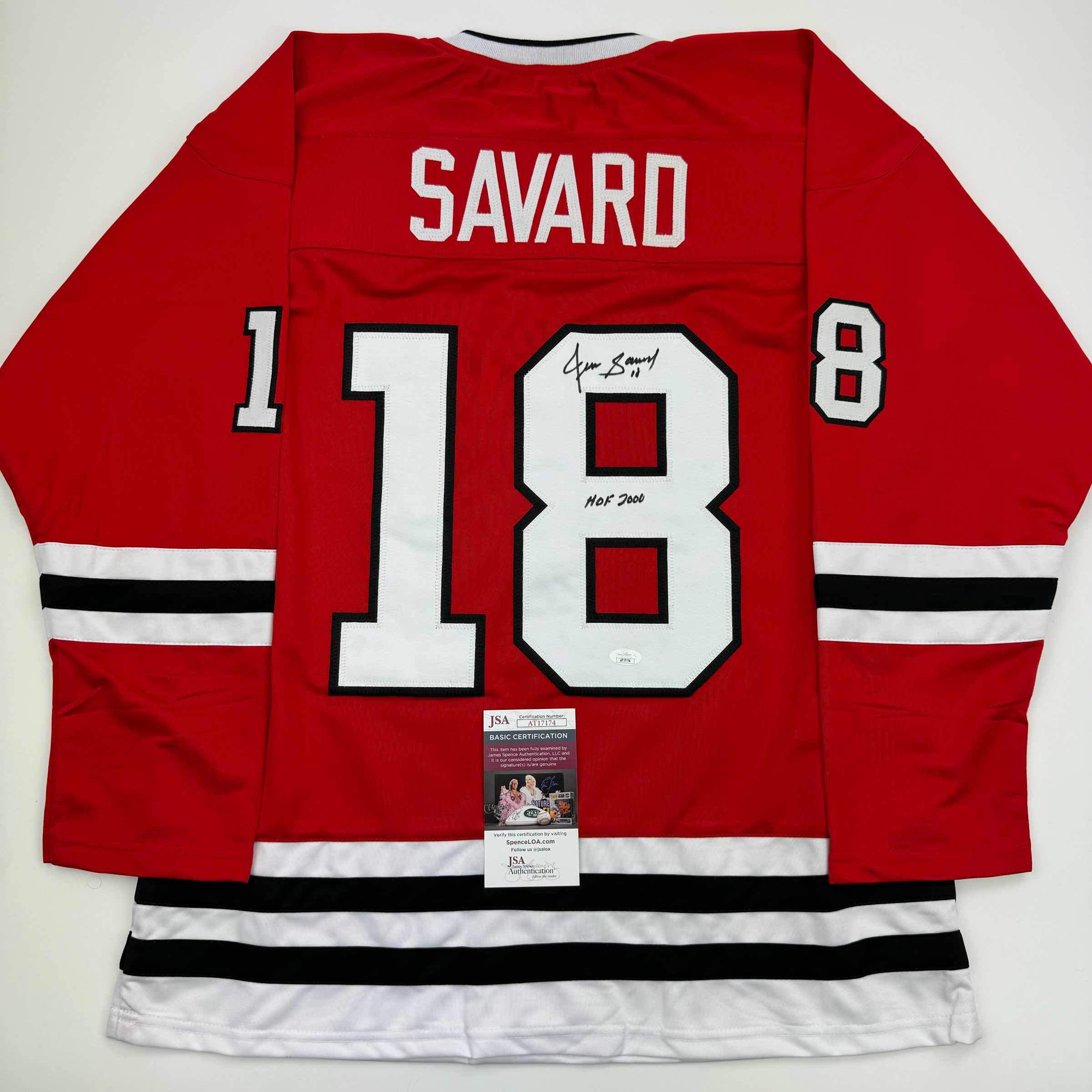 Autographed/Signed Denis Savard HOF 2002 Chicago Red Hockey Jersey JSA ...