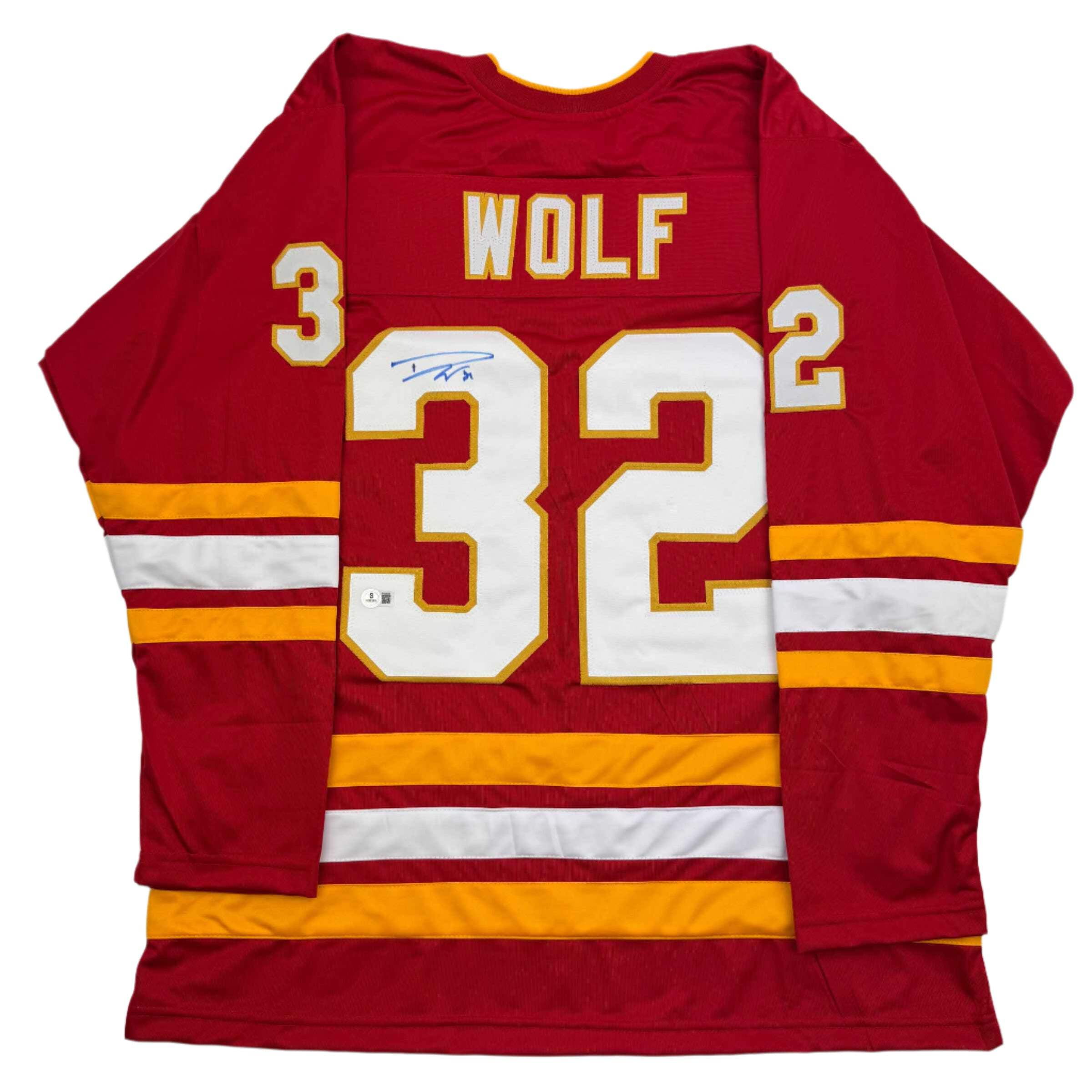 Autographed/Signed Dustin Wolf Calgary Red Hockey Jersey Beckett BAS ...