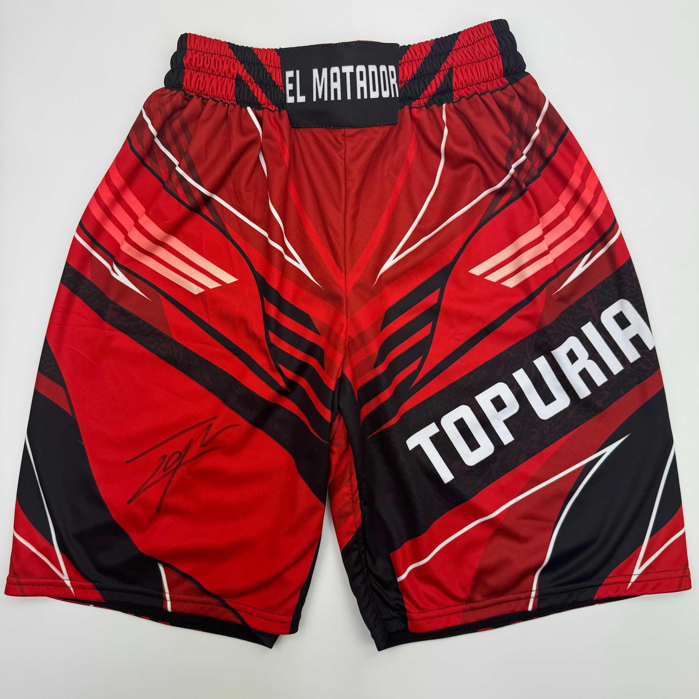 Autographed/Signed Ilia Topuria Black and Red UFC MMA Trunks Shorts ...