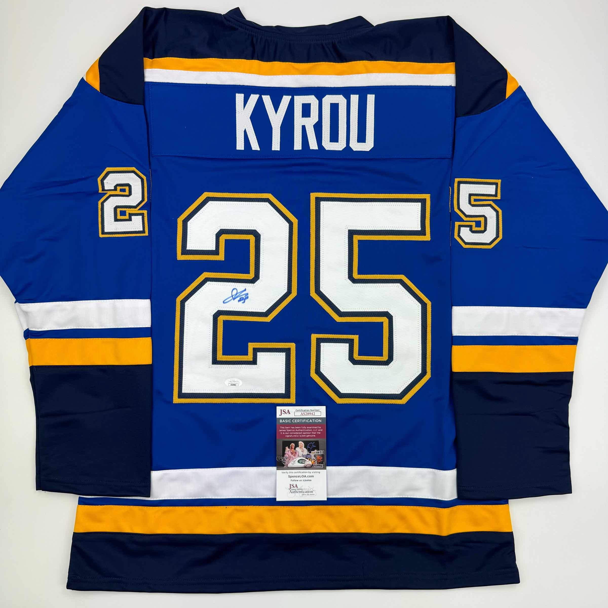 Autographed/Signed Jordan Kyrou St. Louis Blue Hockey Jersey JSA COA ...