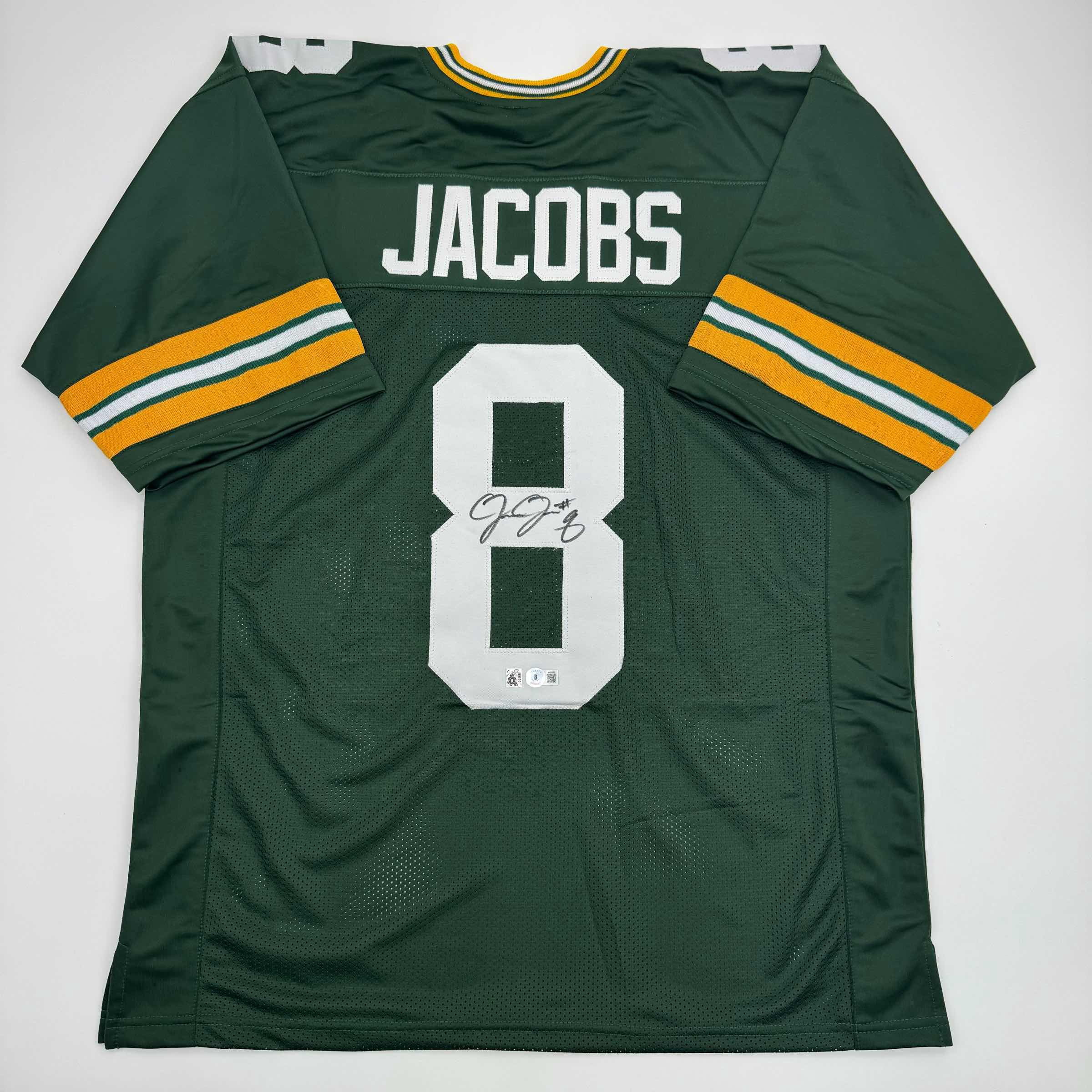 Autographed/Signed Josh Jacobs Green Bay Green Football Jersey Beckett ...