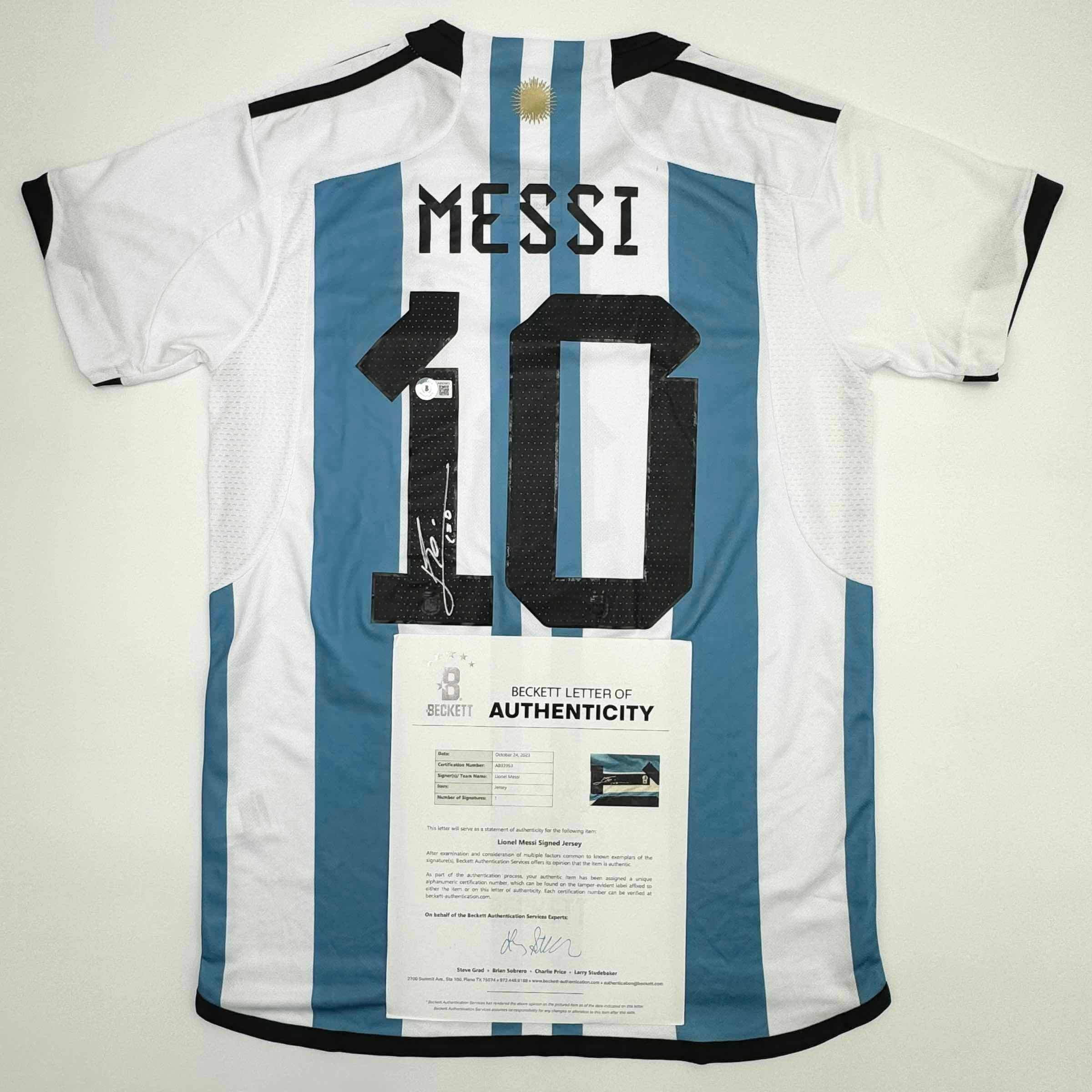 Autographed/Signed Lionel Leo Messi Argentina Blue/White Soccer Jersey ...