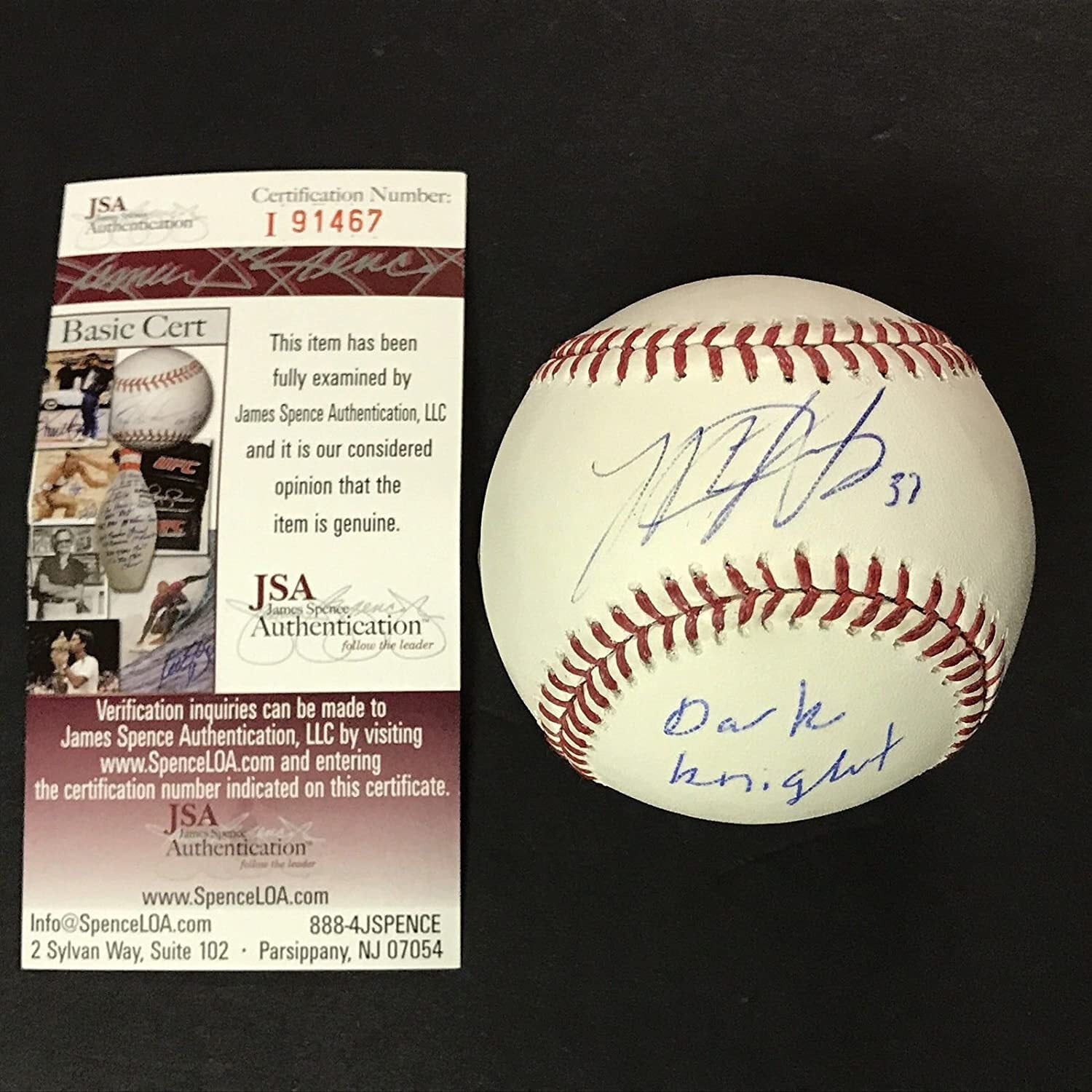 Autographed/Signed Matt Harvey Dark Knight Rawlings Official Major League Baseball ROML JSA COA ...