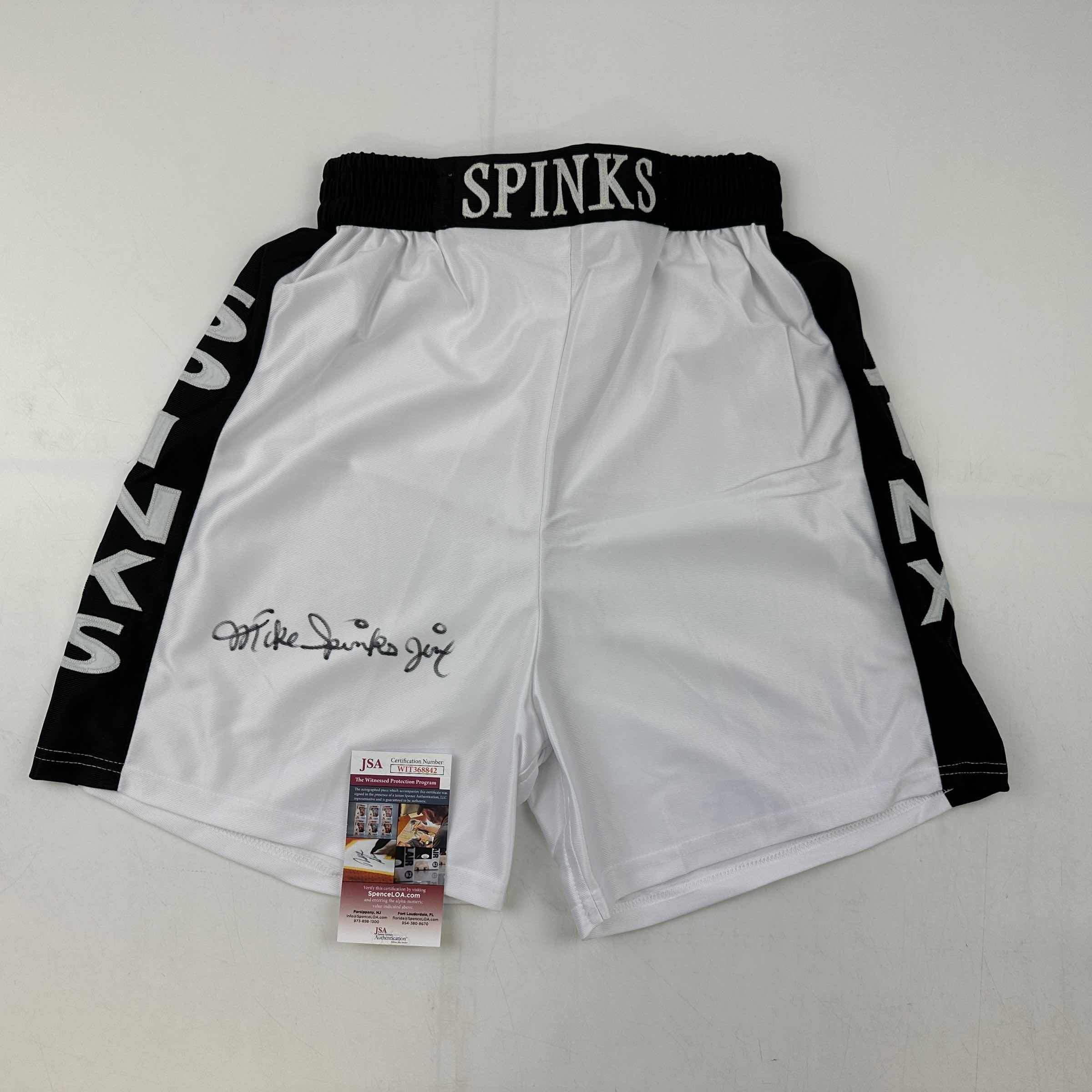 Autographed/Signed Michael Jinx Spinks White Boxing Trunks/Shorts JSA ...