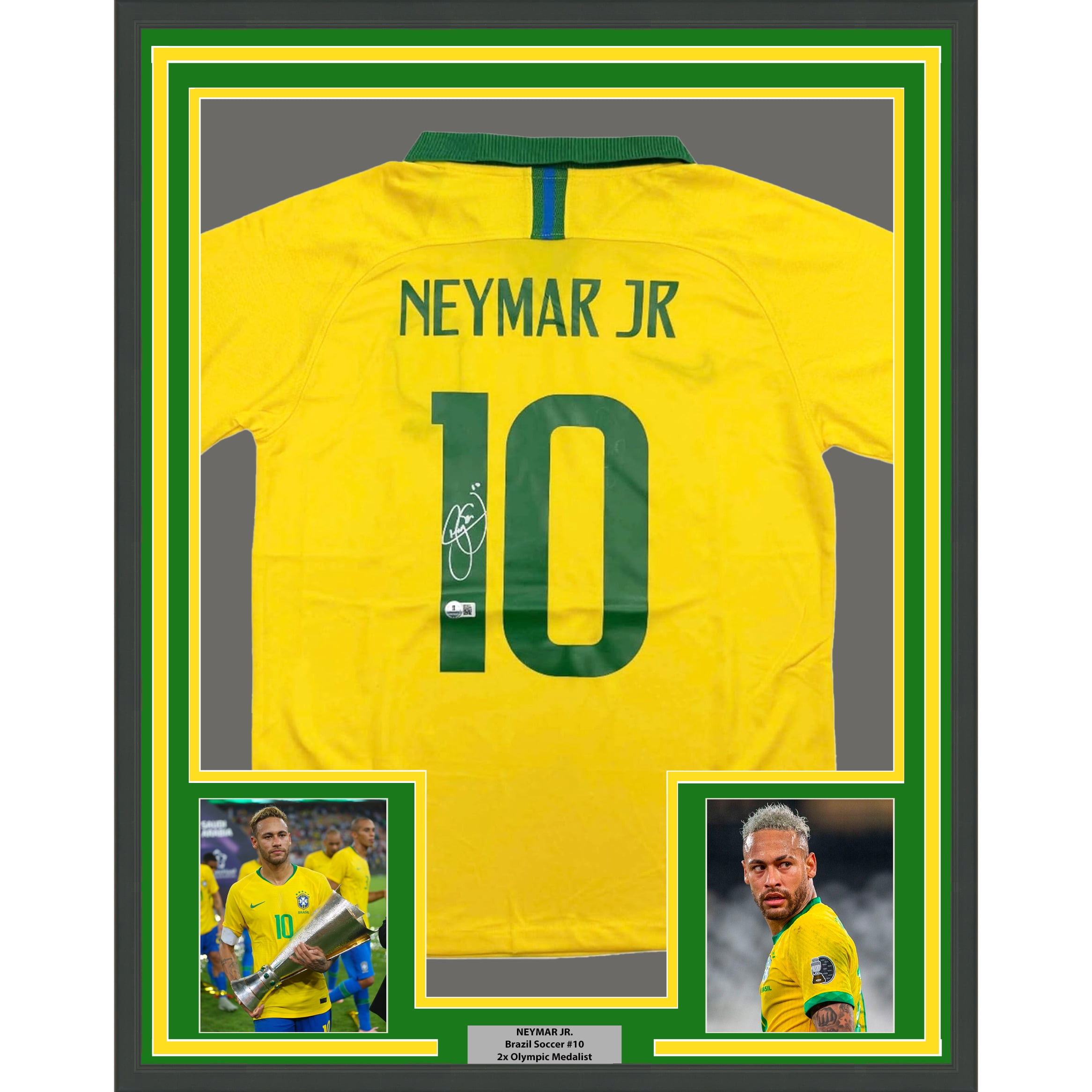 Framed Autographed/Signed Neymar Jr. 35x39 Brazil Soccer Futbol Jersey ...