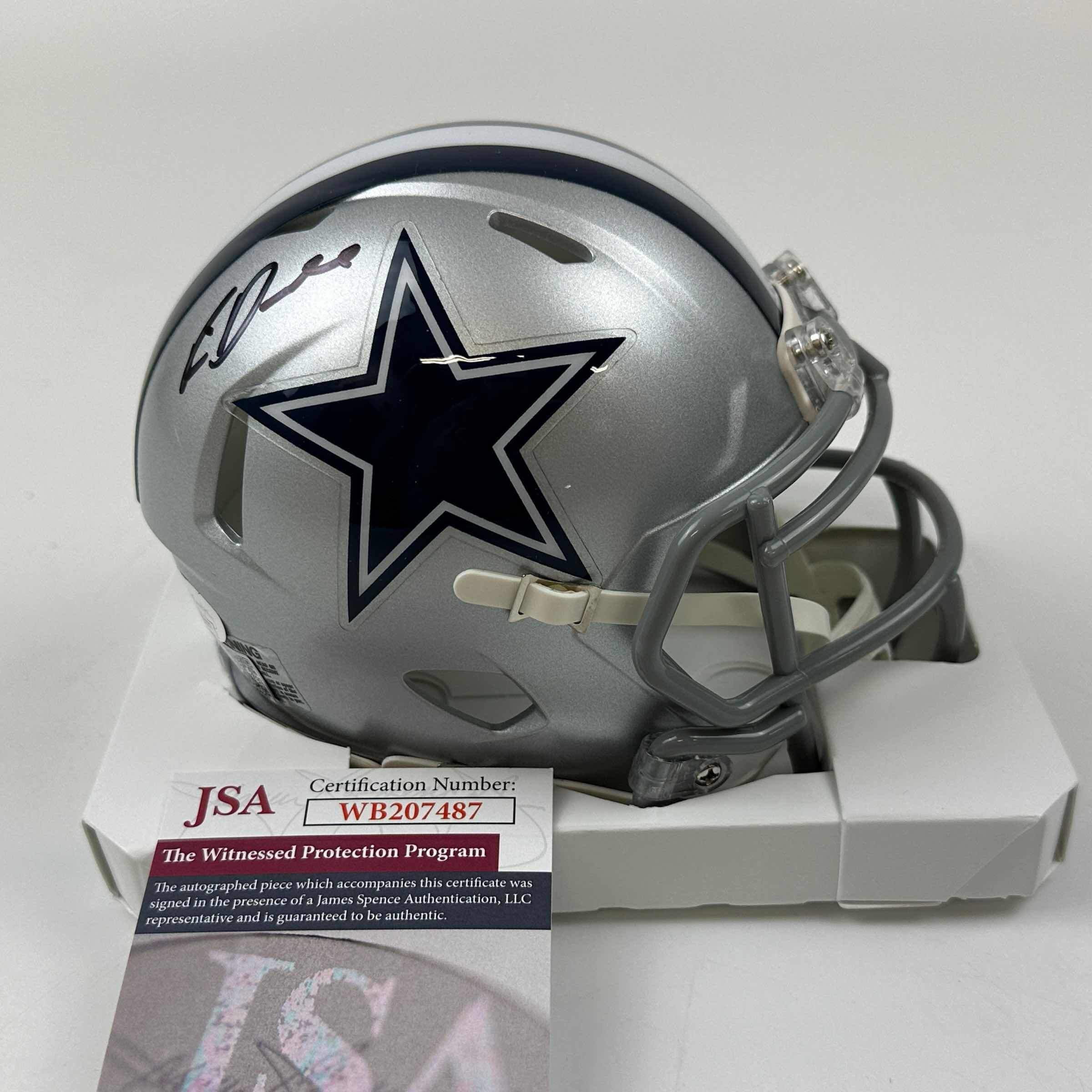Autographed/Signed Rico Dowdle Dallas Cowboys Mini Football Helmet JSA ...