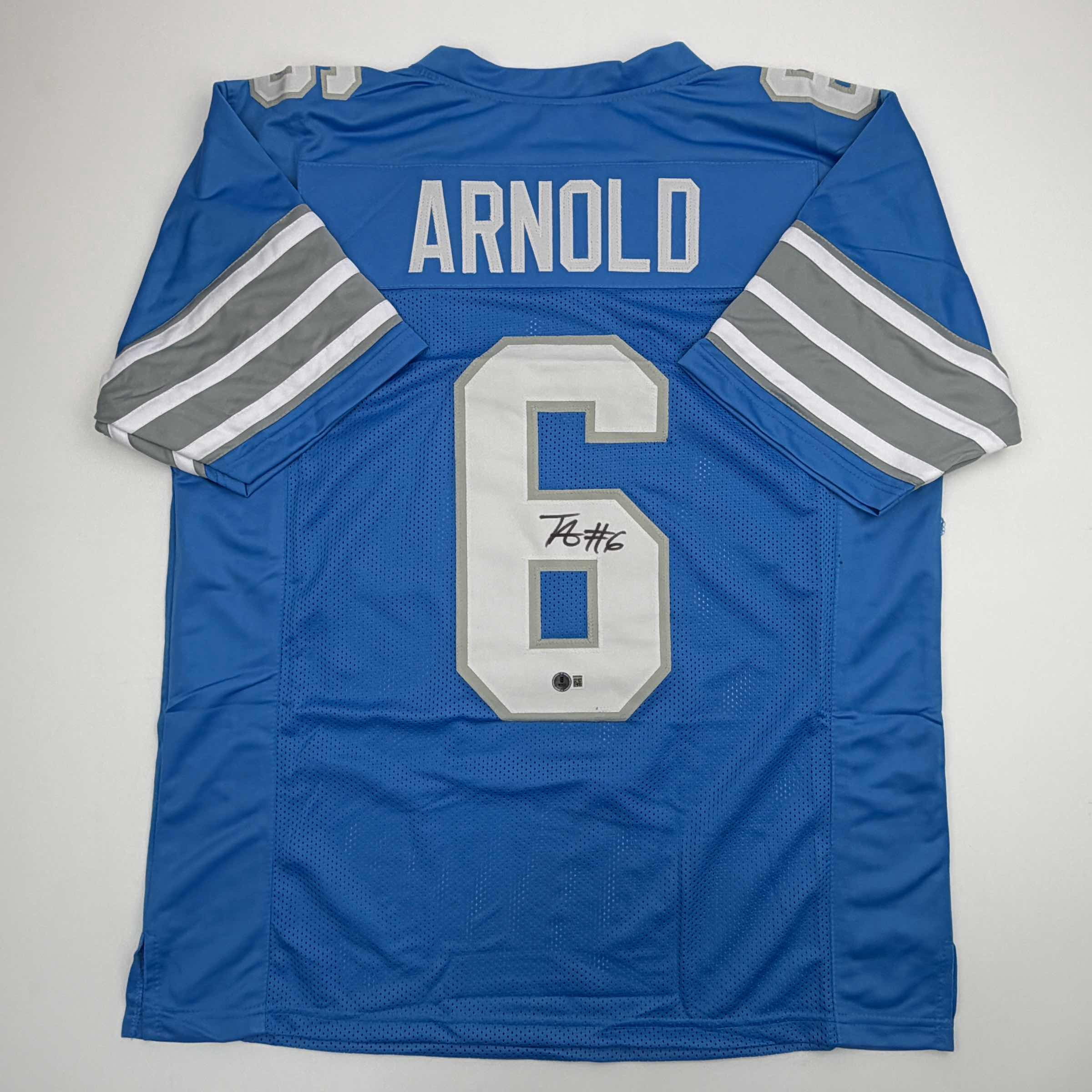 Autographed/Signed Terrion Arnold Detroit Blue Football Jersey Beckett ...