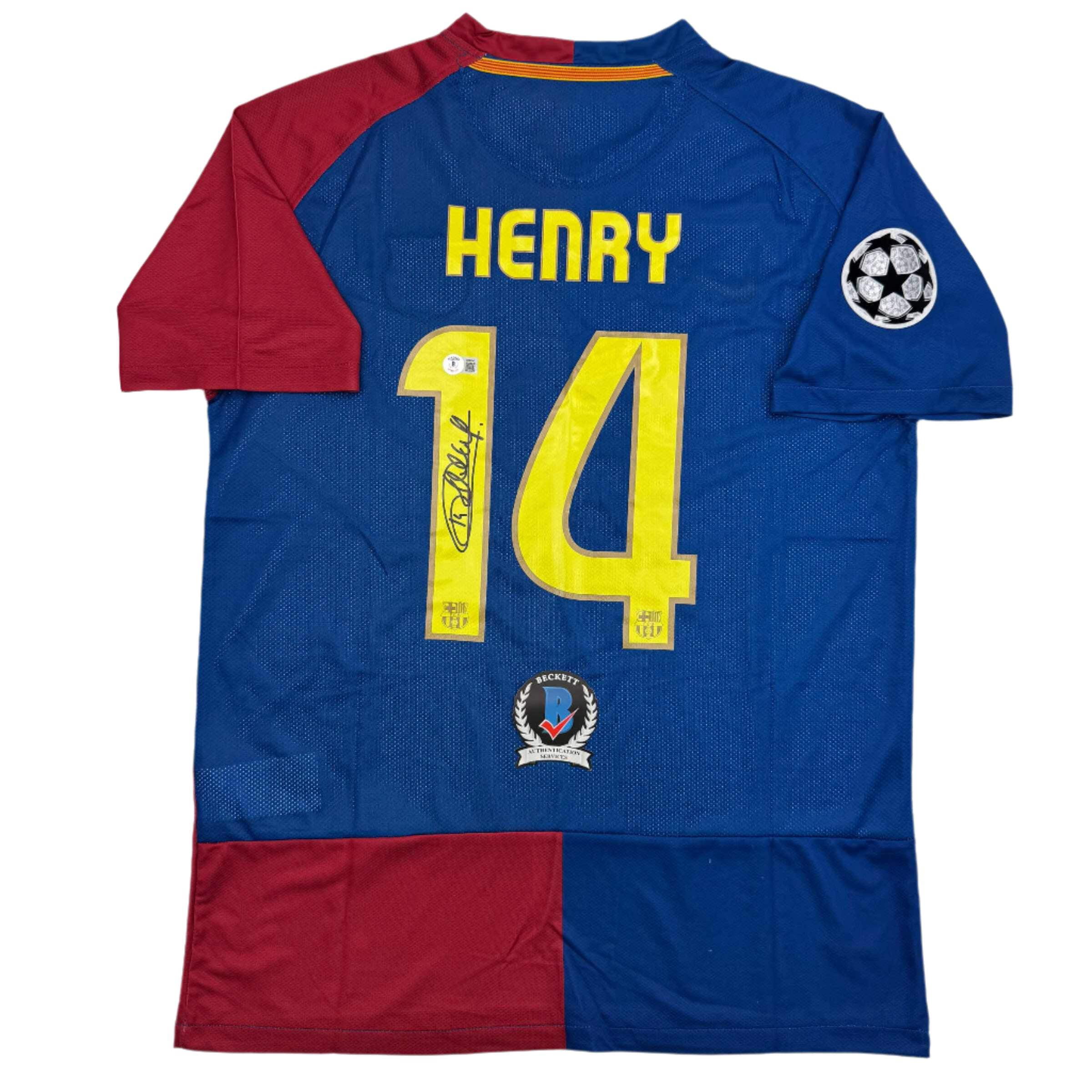 Autographed/Signed Thierry Henry FC Barcelona Blue Soccer Jersey ...