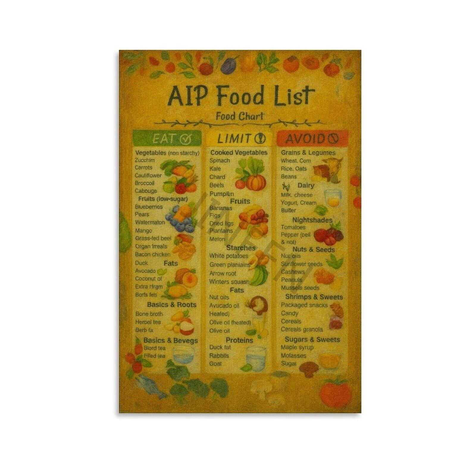 Autoimmune Protocol Food Chart Poster Healthy Diet Guide Wall Decor ...